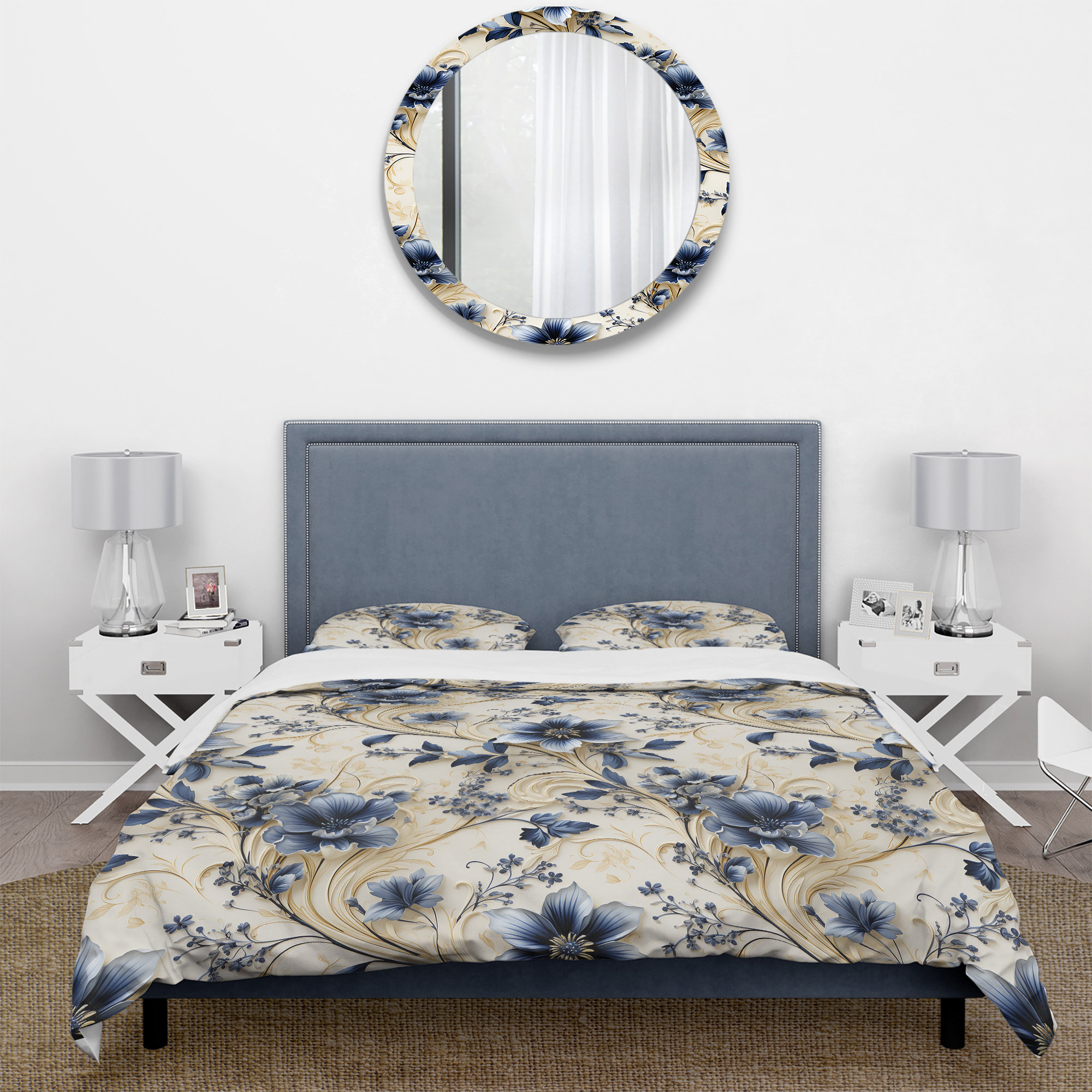 Design Art Cobalt Blue Filigree Vines Victorian Pattern II Duvet Cover ...