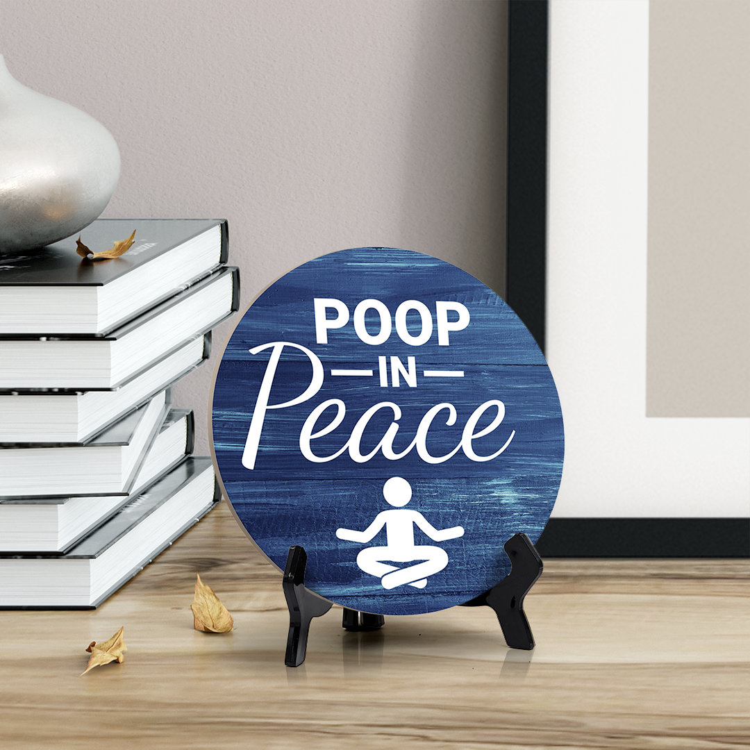 Signs ByLITA Round Poop In Peace, Light Green Decorative Bathroom Table ...