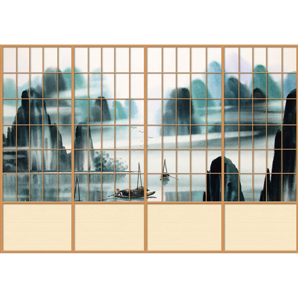 IDEA4WALL Japanese Grid Windows View Mountains Smooth Wall Mural ...