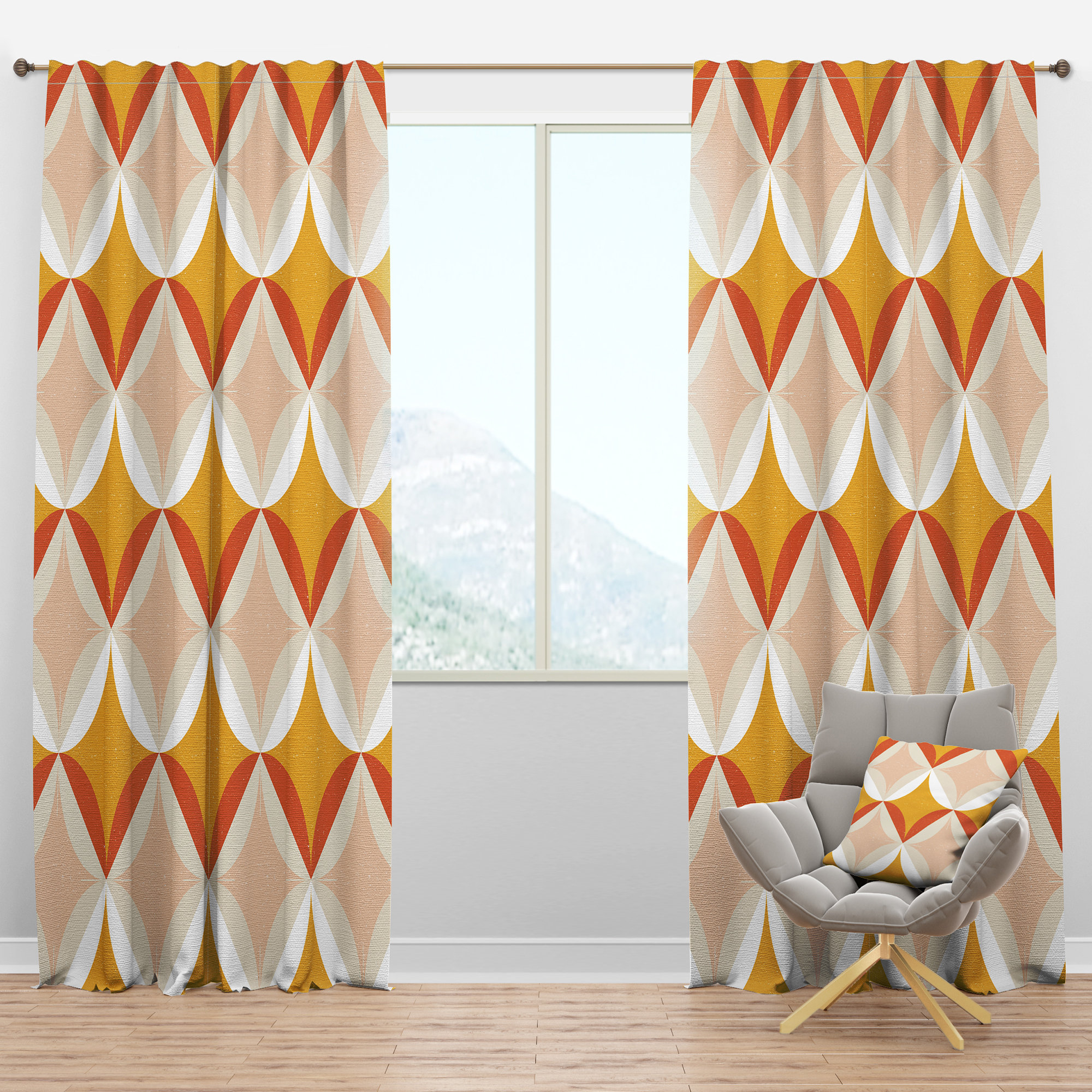 Design Art Retro Abstract Design XII - Mid-Century Curtain - Velvet ...