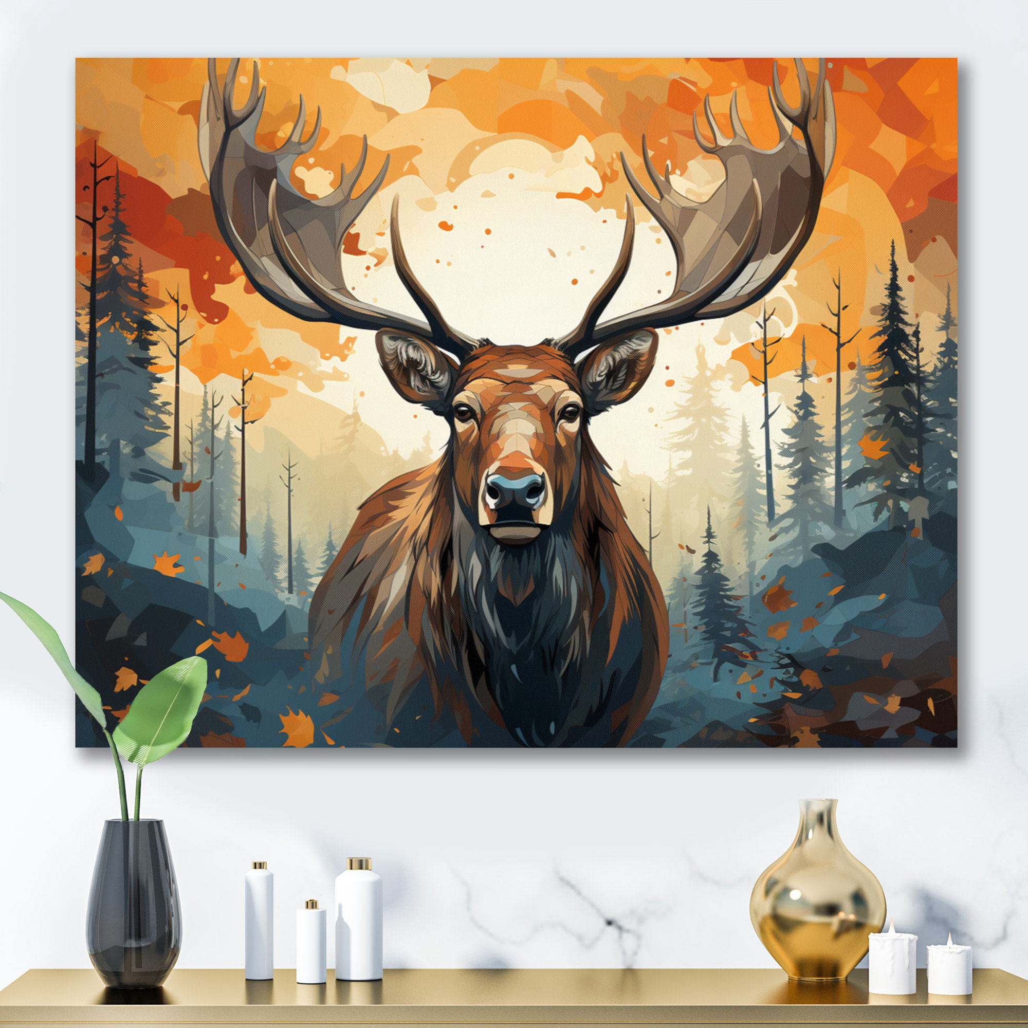 Millwood Pines Brown Orange Moose Majestic Geometric I Framed On Canvas ...