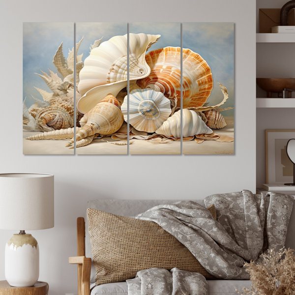 DesignArt Seashells Contemporary Collage On Canvas 4 Pieces Set | Wayfair
