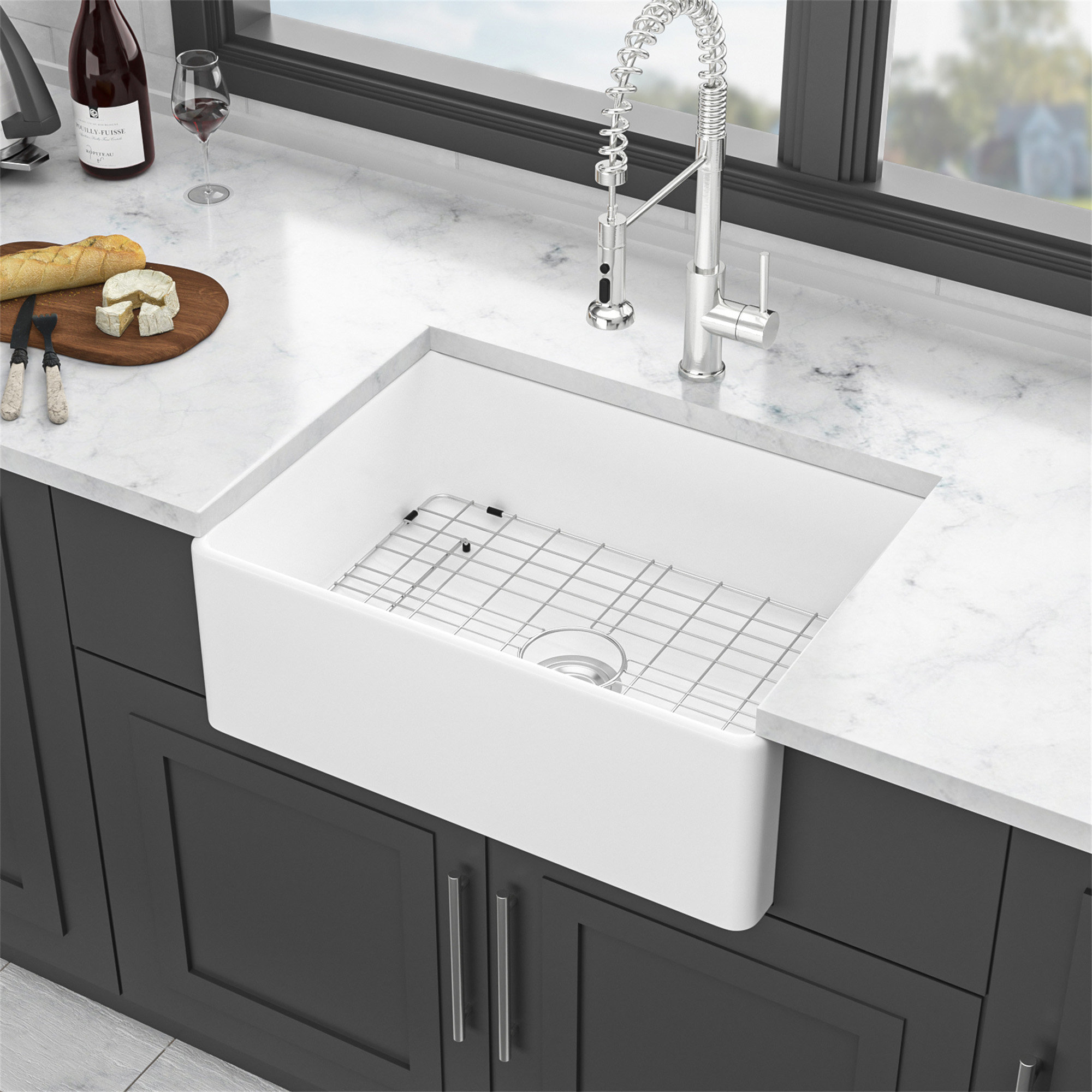 HLILish 28 White Farmhouse Sink - 28 Inch Kitchen Sink Ceramic Single ...