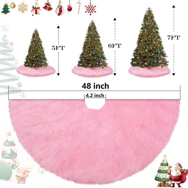 The Holiday Aisle® Koriana 48" Pink Fuzzy Christmas Tree Skirt | Wayfair