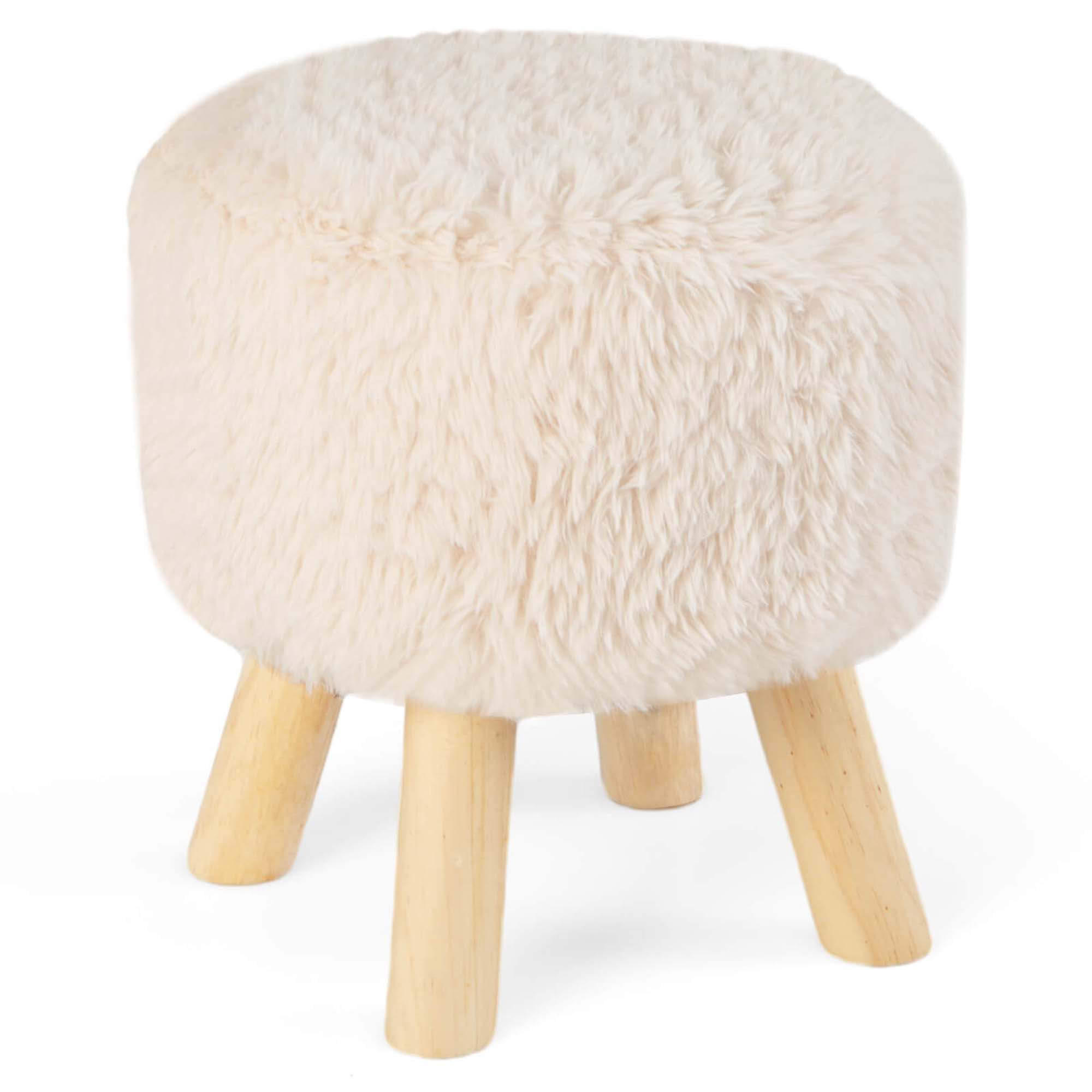 George Oliver Round Footstool Ottoman Faux Fur Upholstered Footrest ...