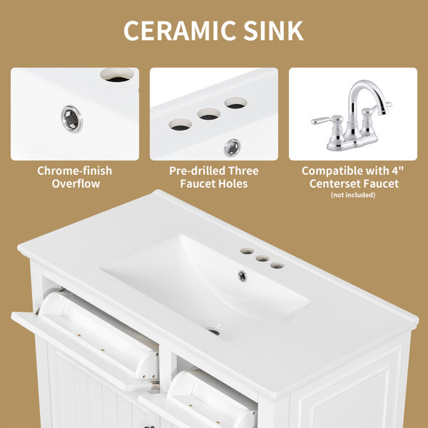 Winston Porter 36"W Freestanding Bathroom Single Vanity with Ceramic ...