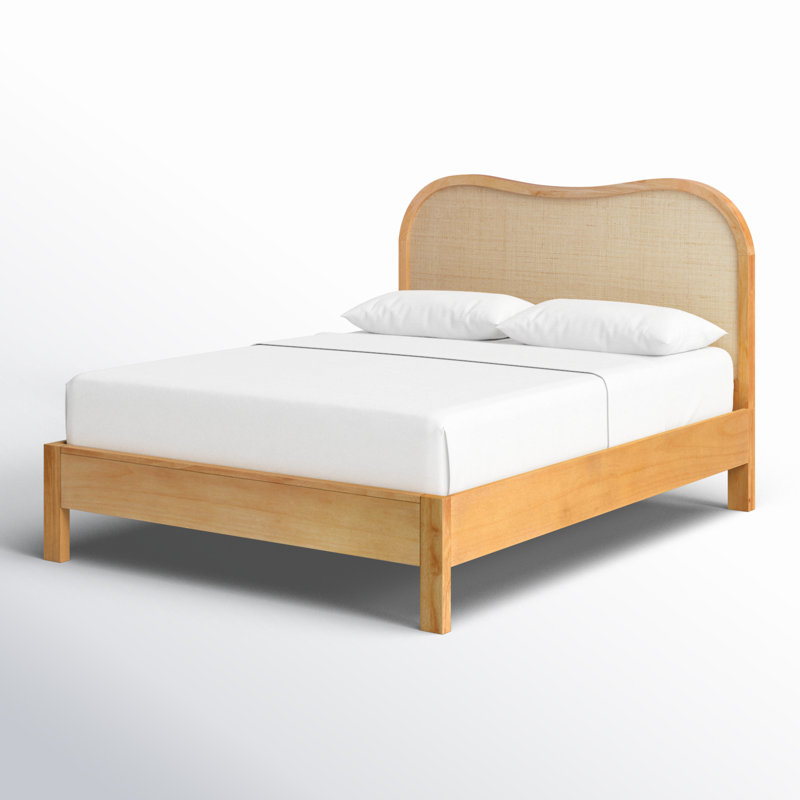 Joss & Main Tourmaline Natural Wood & Rattan Wavy Bed | Wayfair