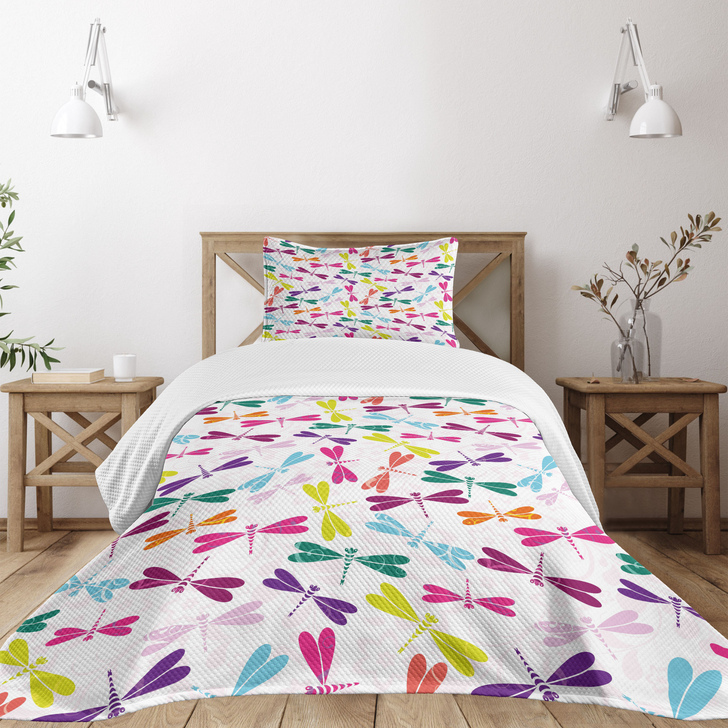 Ambesonne Dragonfly Bedspread Set Animals Flora Multicolor | Wayfair