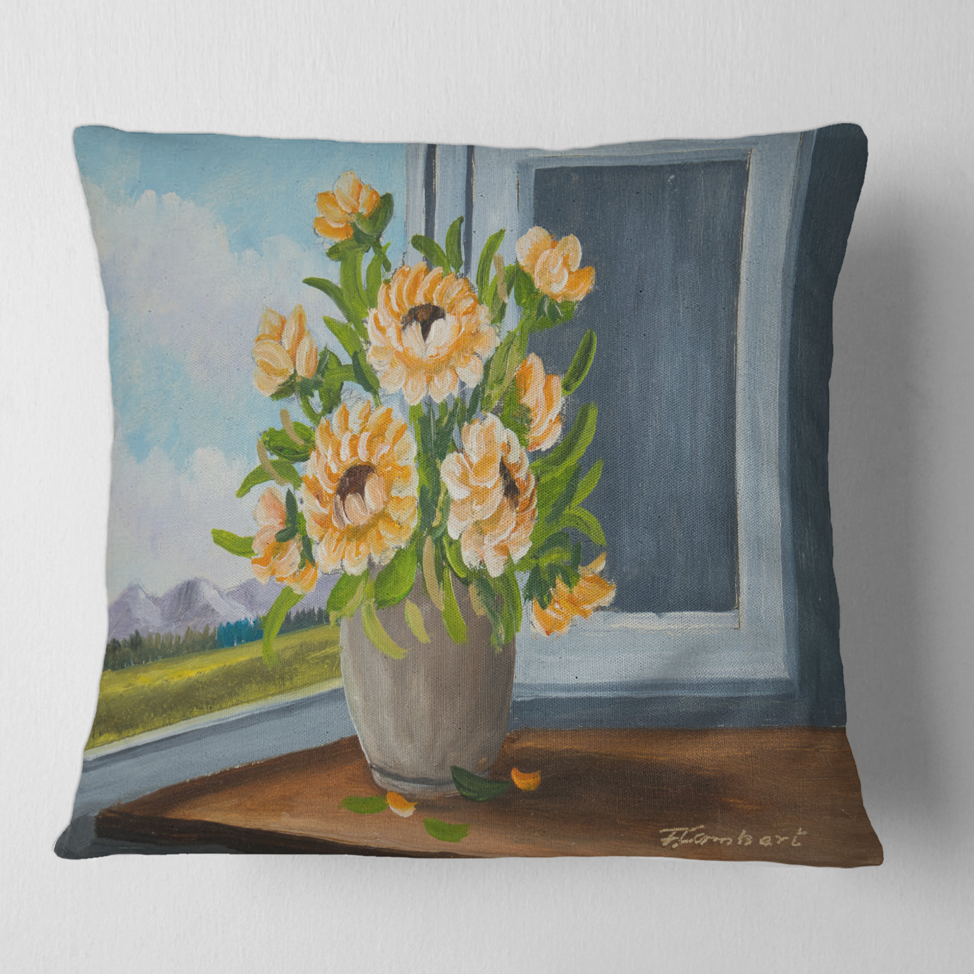 Design Art Still Life with Flowers the Window Square Pillow Cover and ...