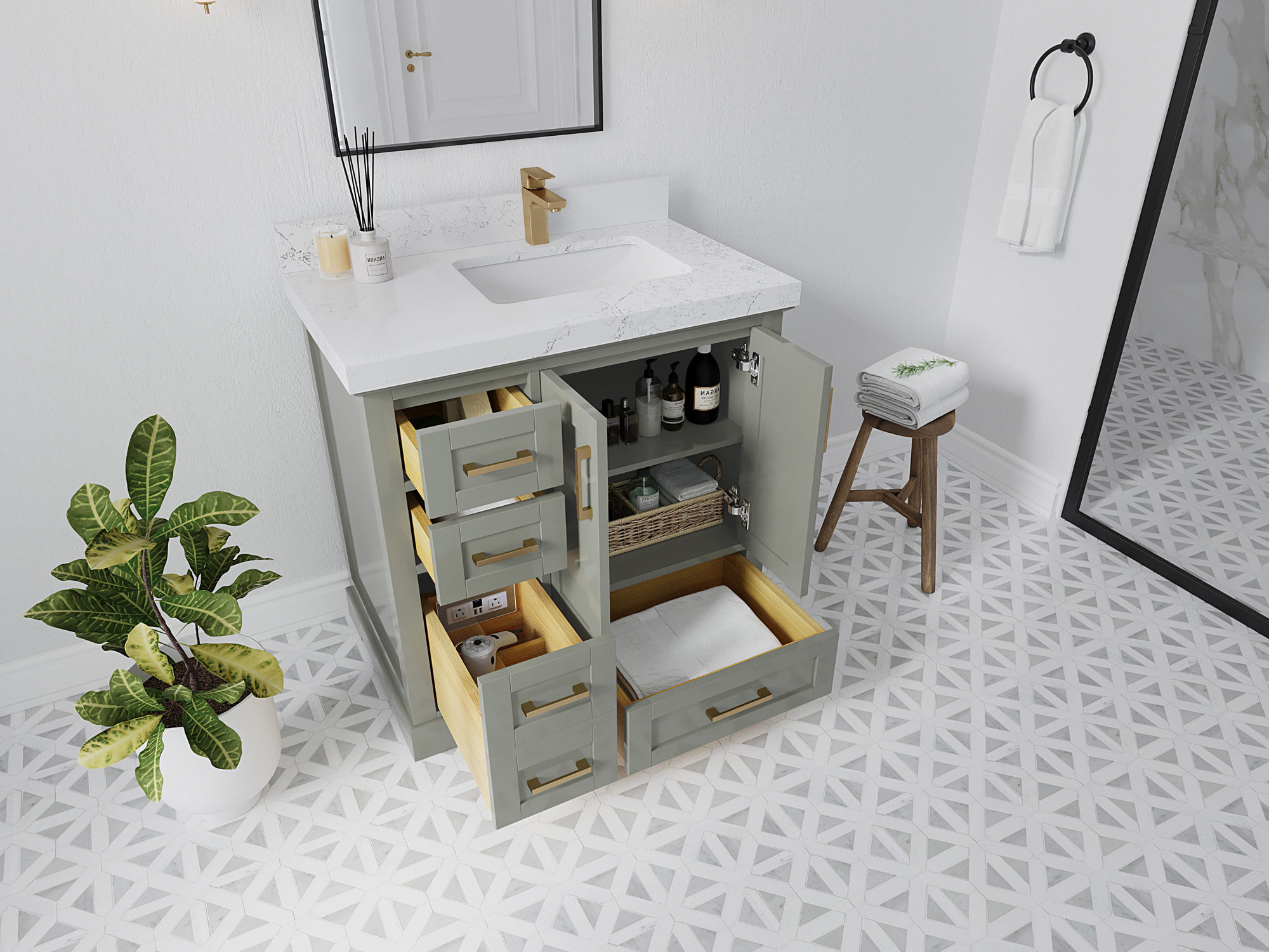 Willow Collections Boston 36 In. W X 22 In. D Right Offset Sink ...