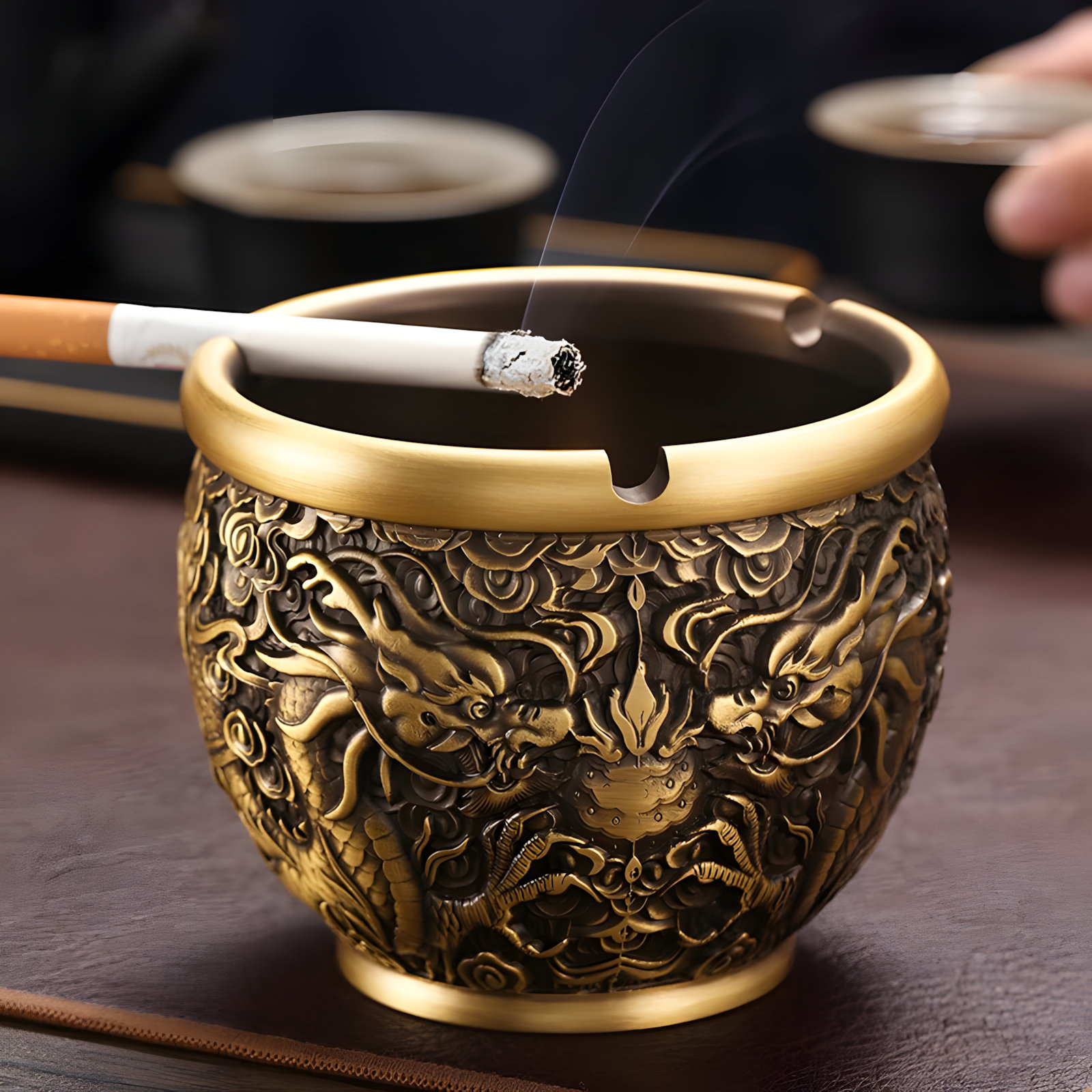Xiangong Handcrafted Pure Brass Ashtray With Dragon Phoenix Design For ...