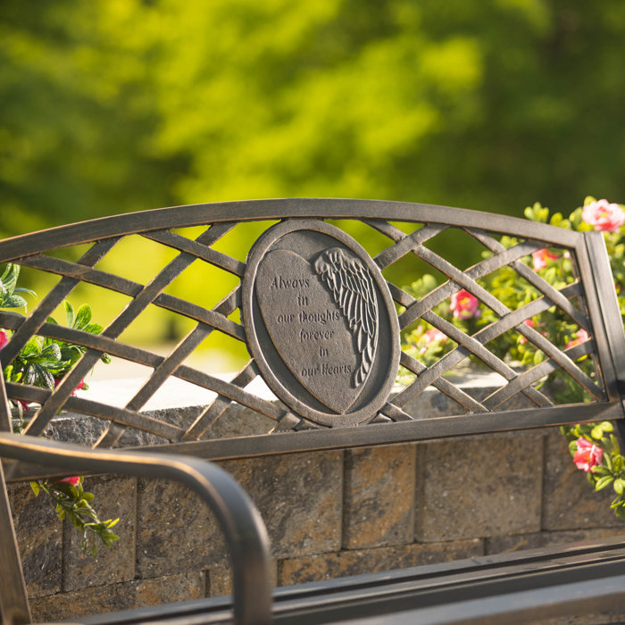 Trinx Ico Thoughts and Hearts Bronze Metal Memorial Garden Bench | Wayfair