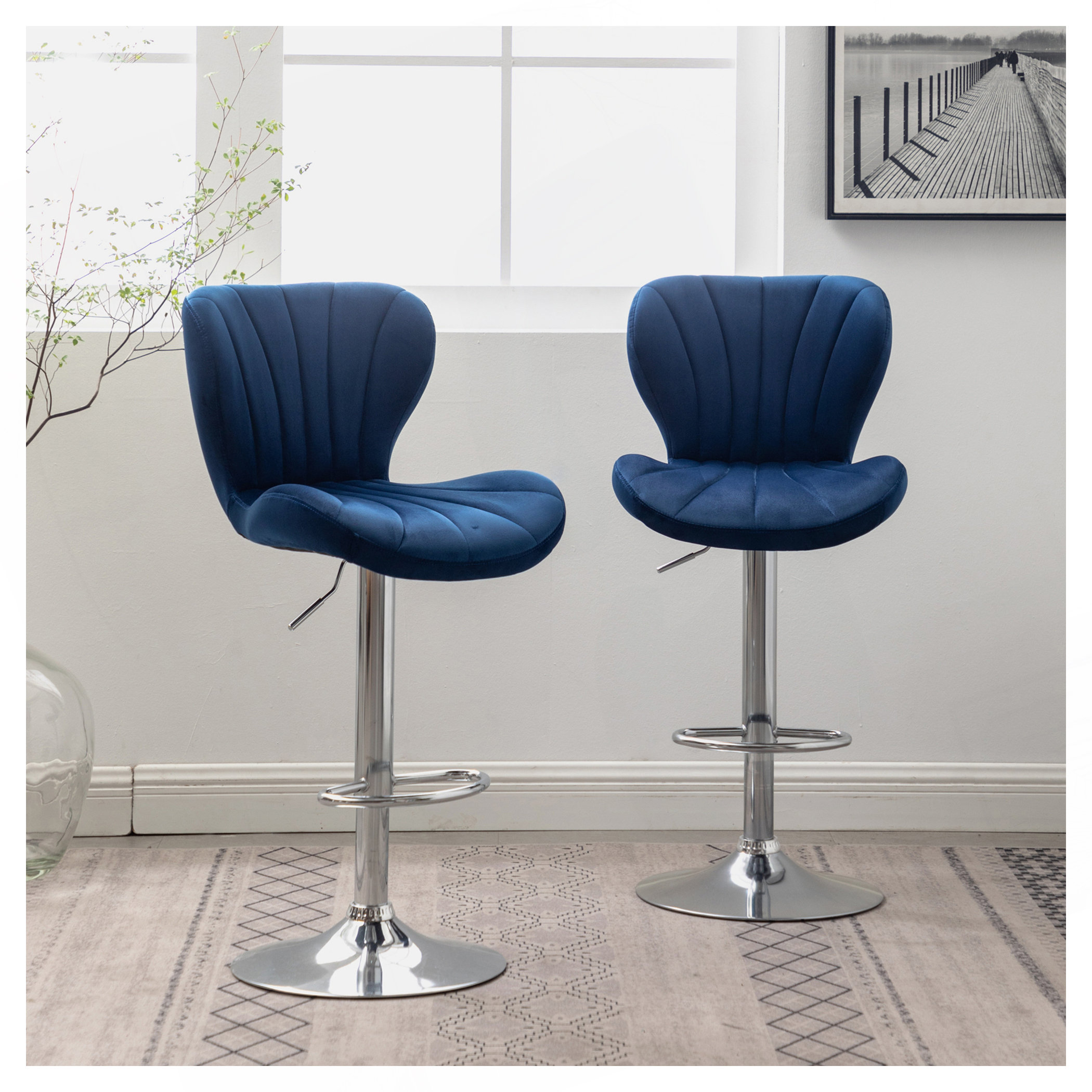 Ivy Bronx Ellston Upholstered Adjustable Swivel Barstools Set Of 2 ...