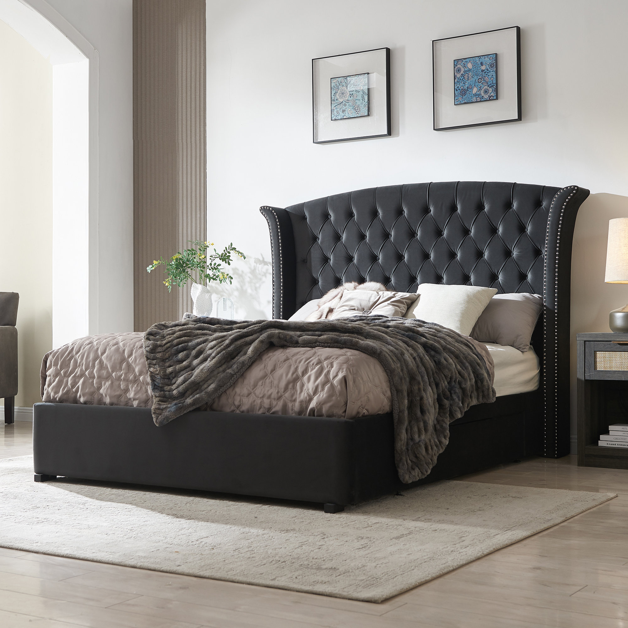 Latitude Run® Luxurious Upholstered Platform Bed with Stately High ...
