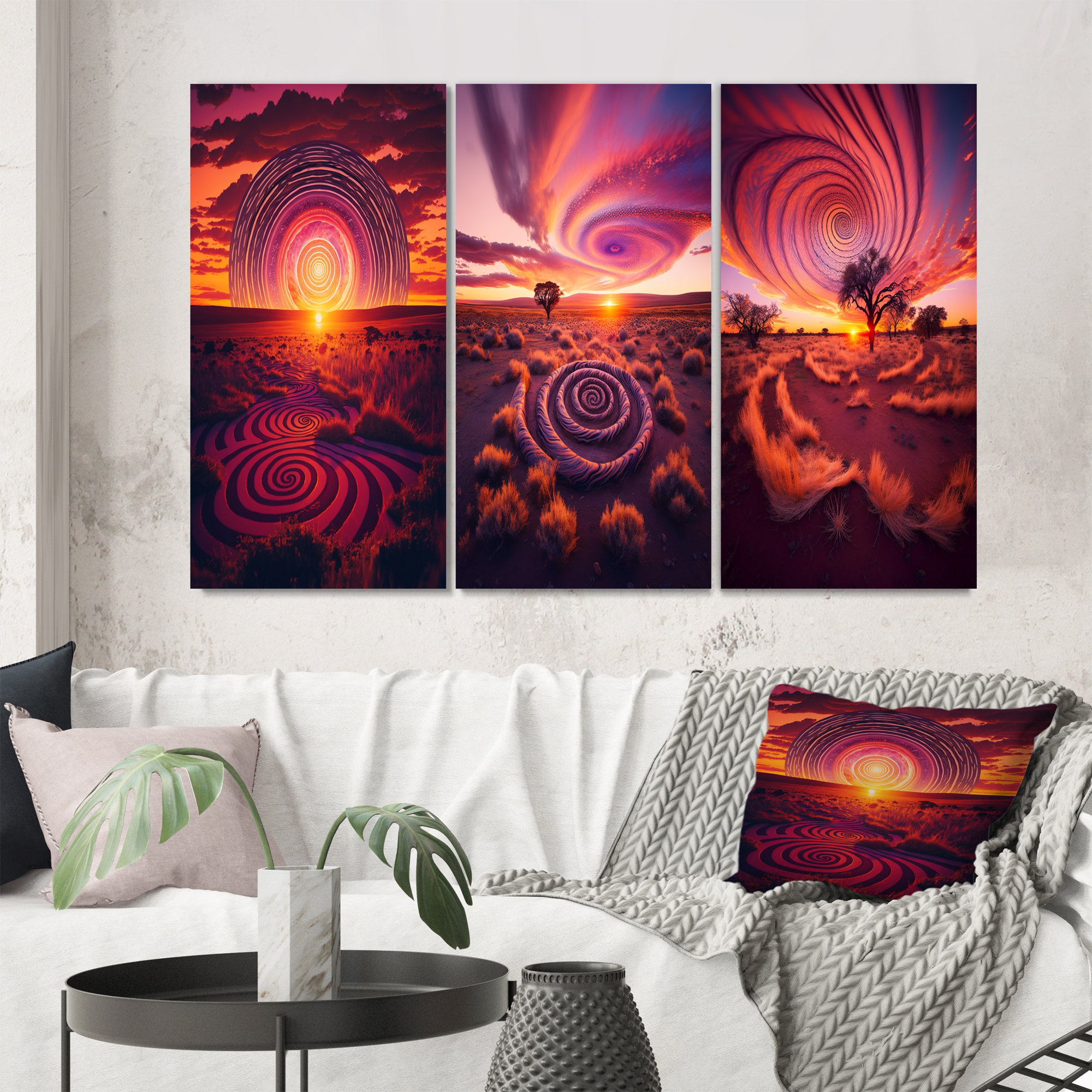 Wrought Studio™ " Vibrant Pink Stunning Sunset Spiral Land Art I " 3 ...
