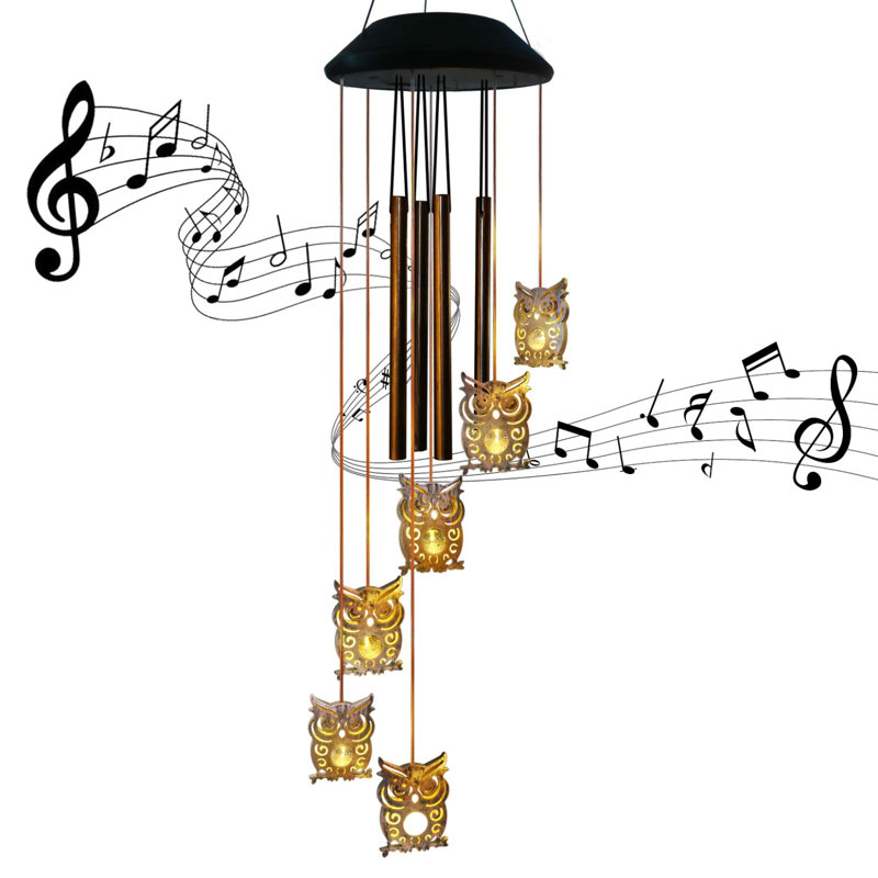 Arlmont & Co. Solar Owl Wind Chimes Outdoor | Wayfair