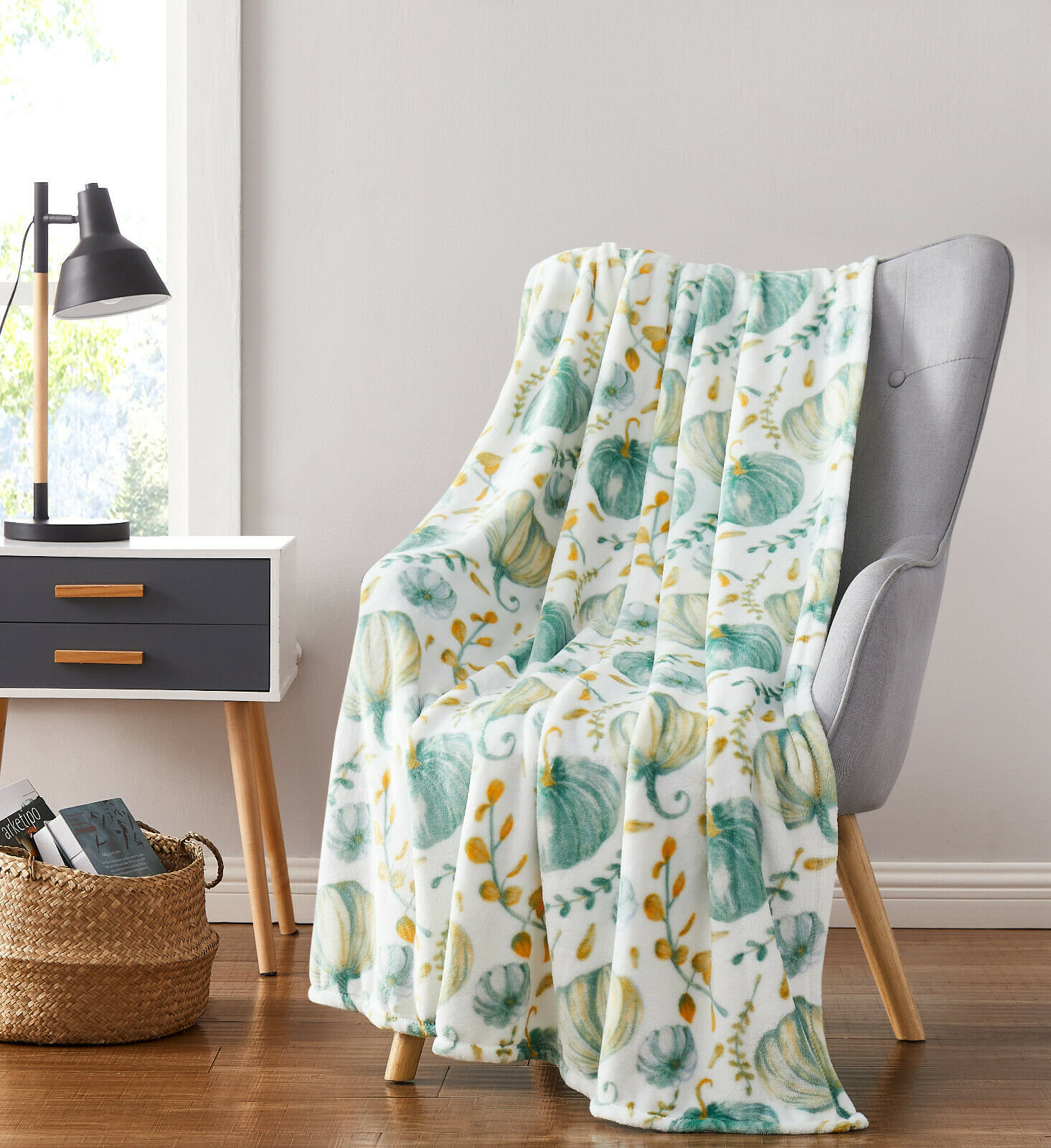 Kate Aurora Autumn Harvest Teal Pumpkins & Vines Ultra Soft & Plush ...