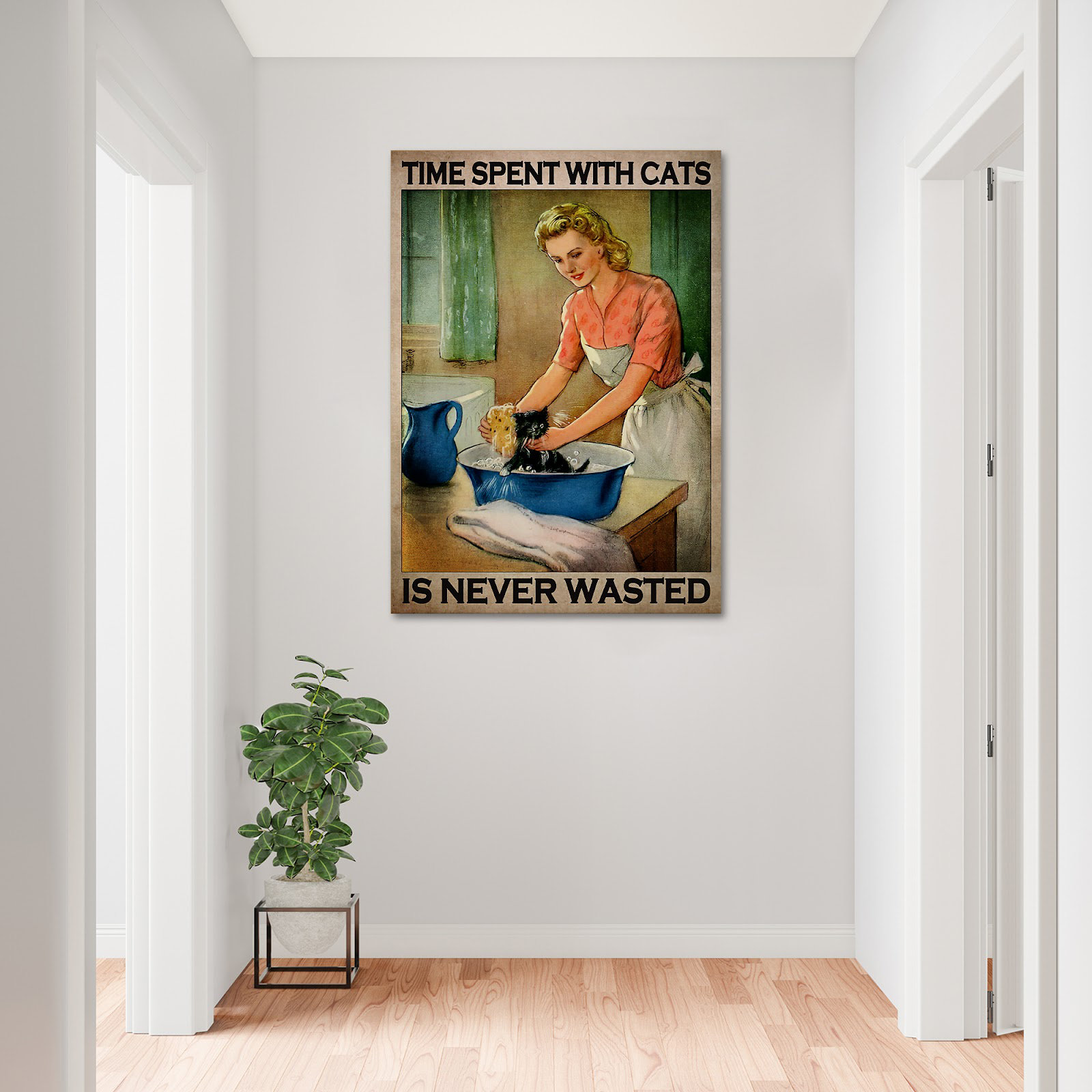 Trinx Girl Bathing Cat - Time With Cats Is Never Wasted Gallery Wrapped ...