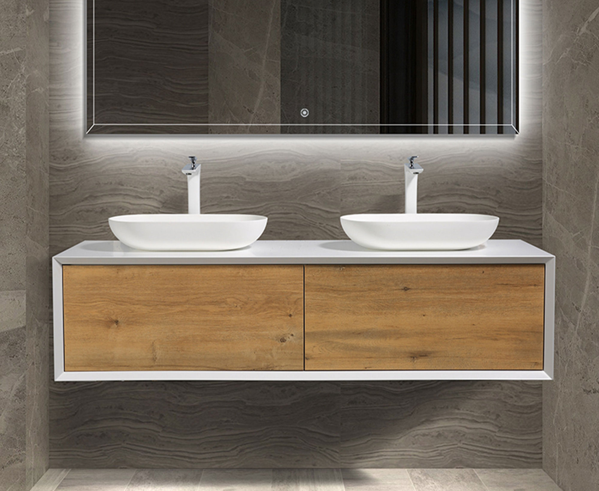 Latitude Run® 55'' inch Fully Assembled Double Floating Bathroom Vanity ...