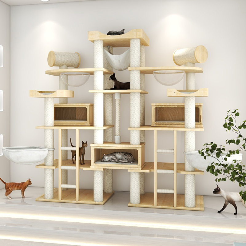 KZLAA 94'' H Large Solid Wood Cat Tree Multi-Level Tall Cat Tower Cat ...
