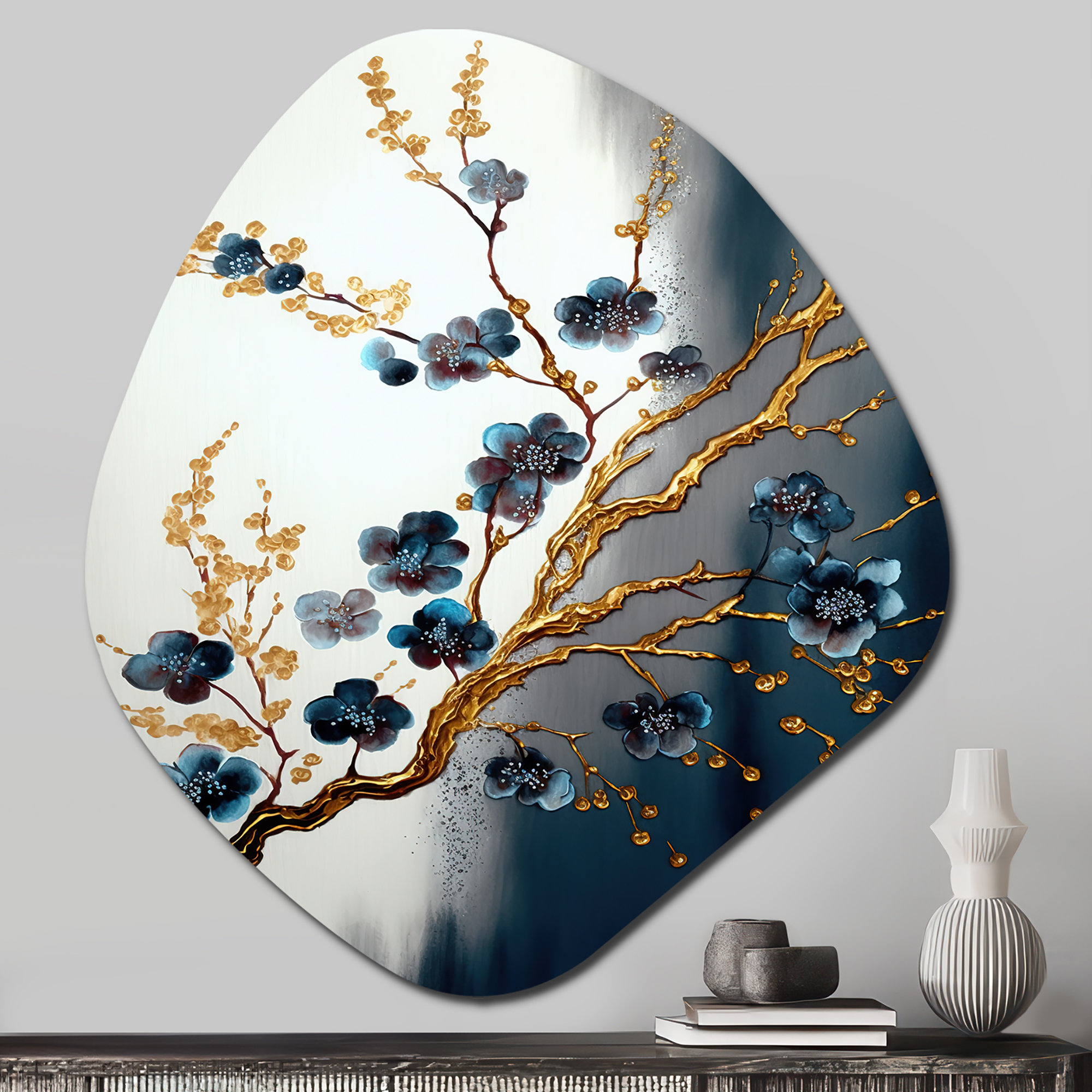 Design Art Blue Cherry Blossom Branch V - Tree Bonsai Nebula Shape ...