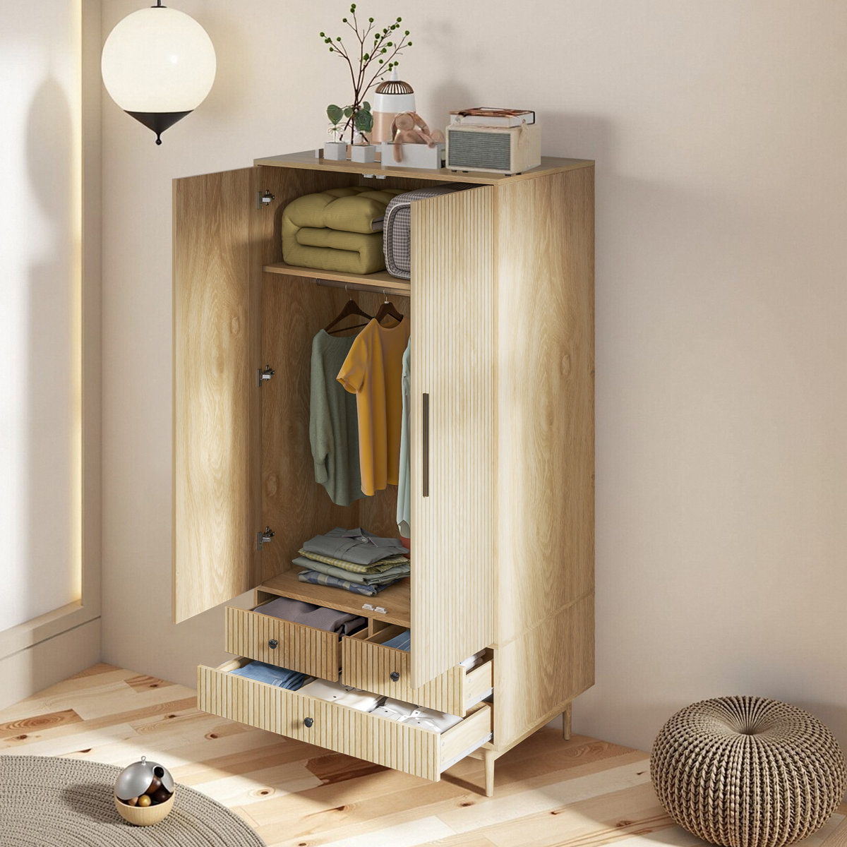 Mercer41 Ahmire 64.96" Tall Armoire Wardrobe Closet with Doors ...