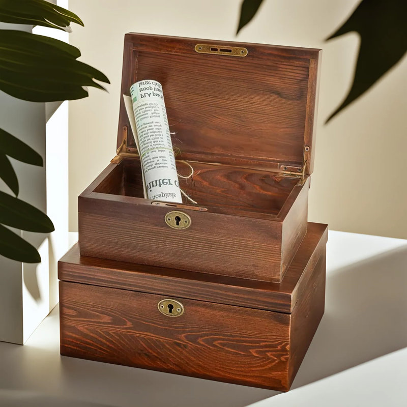 Red Barrel Studio® Vintage-Style Wooden Box with Hinged Lid 2-Piece ...