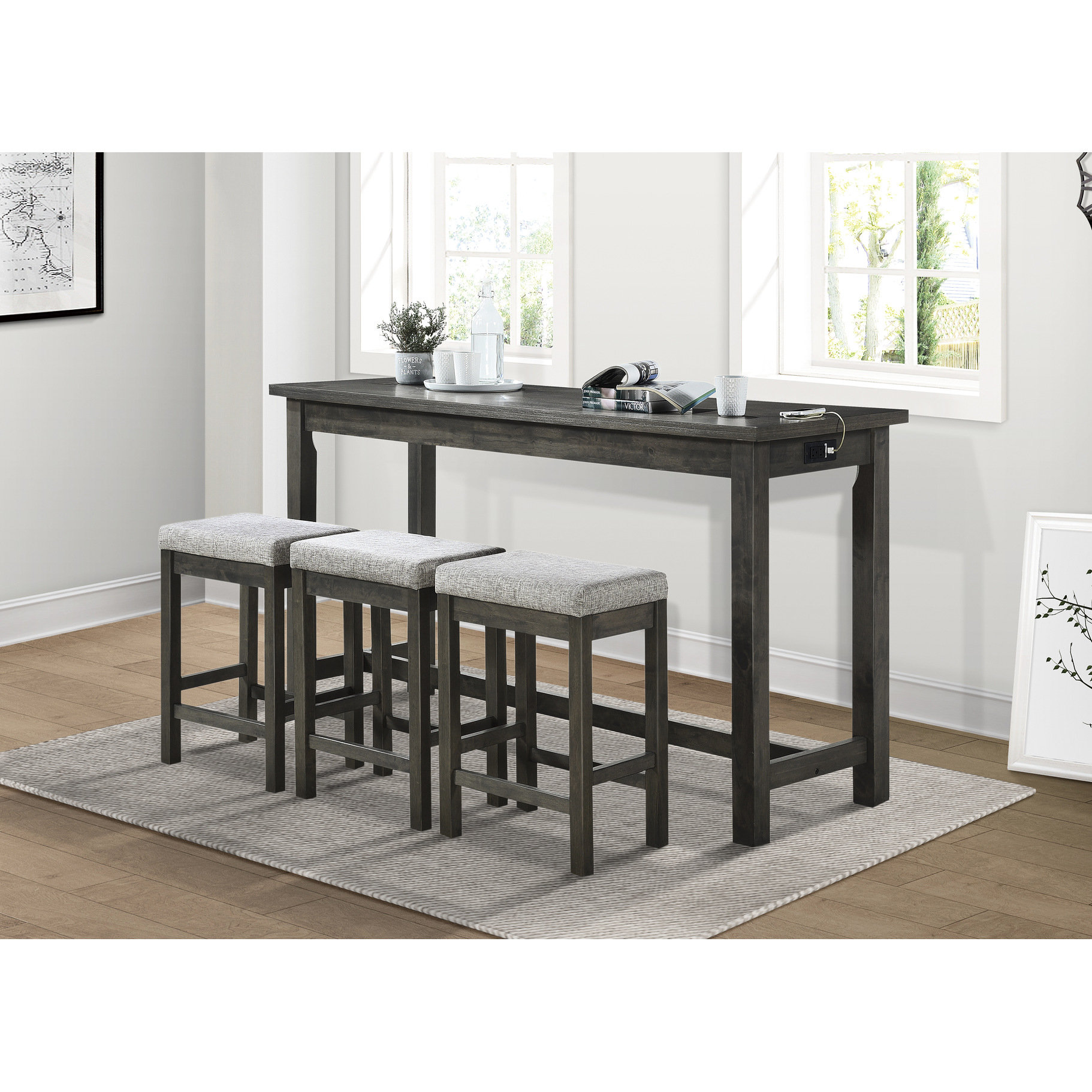 Latitude Run® Counter Height Dining Table - 4pc With 3 Stools Black ...