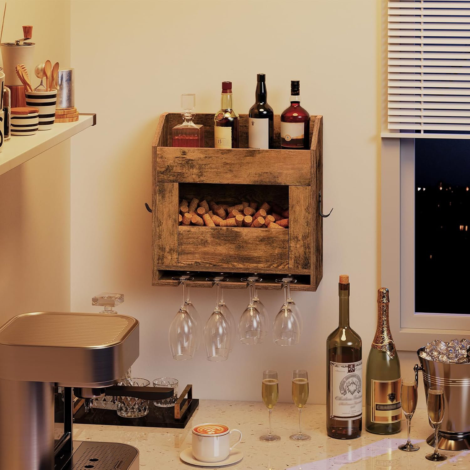 Millwood Pines Wine Rack Wall Mounted, Wall Wine Rack With Glass Holder ...