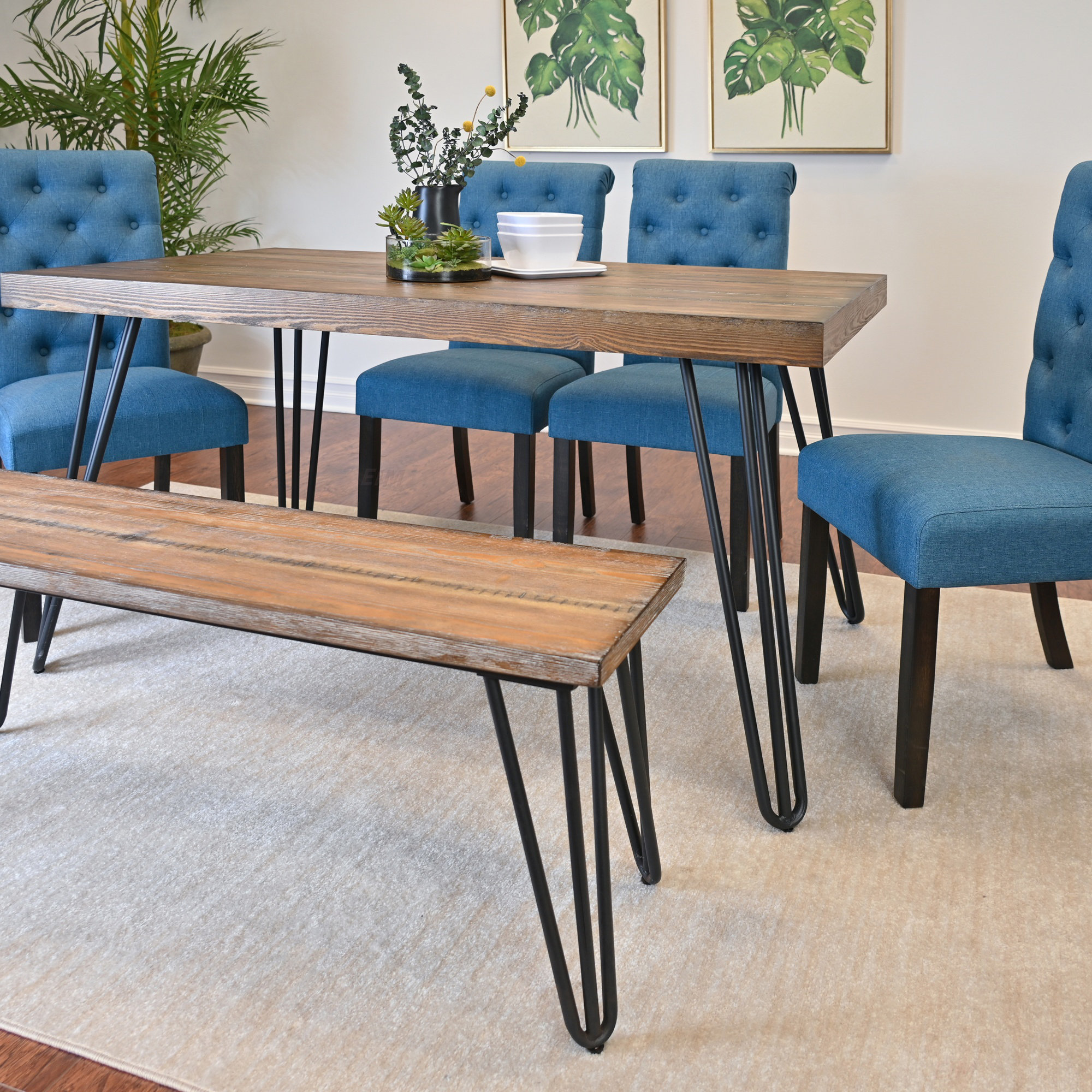 Red Barrel Studio® Ashford 6-Piece Dining Set, Hairpin Dining Table With 4 Chairs And Bench, 4 ...