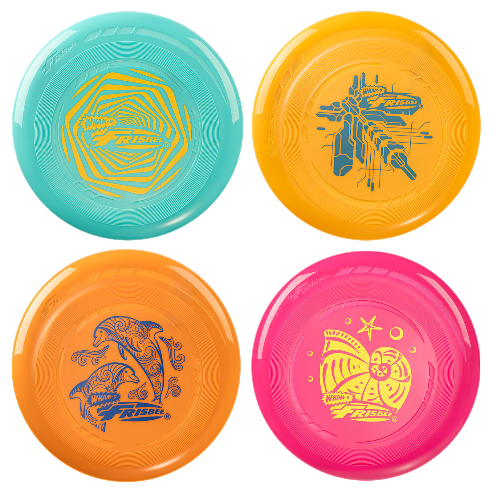 Wham-O Frisbee Go 4 Pack Flying Disc, 9 Inch Lightweight Colorful Toy ...
