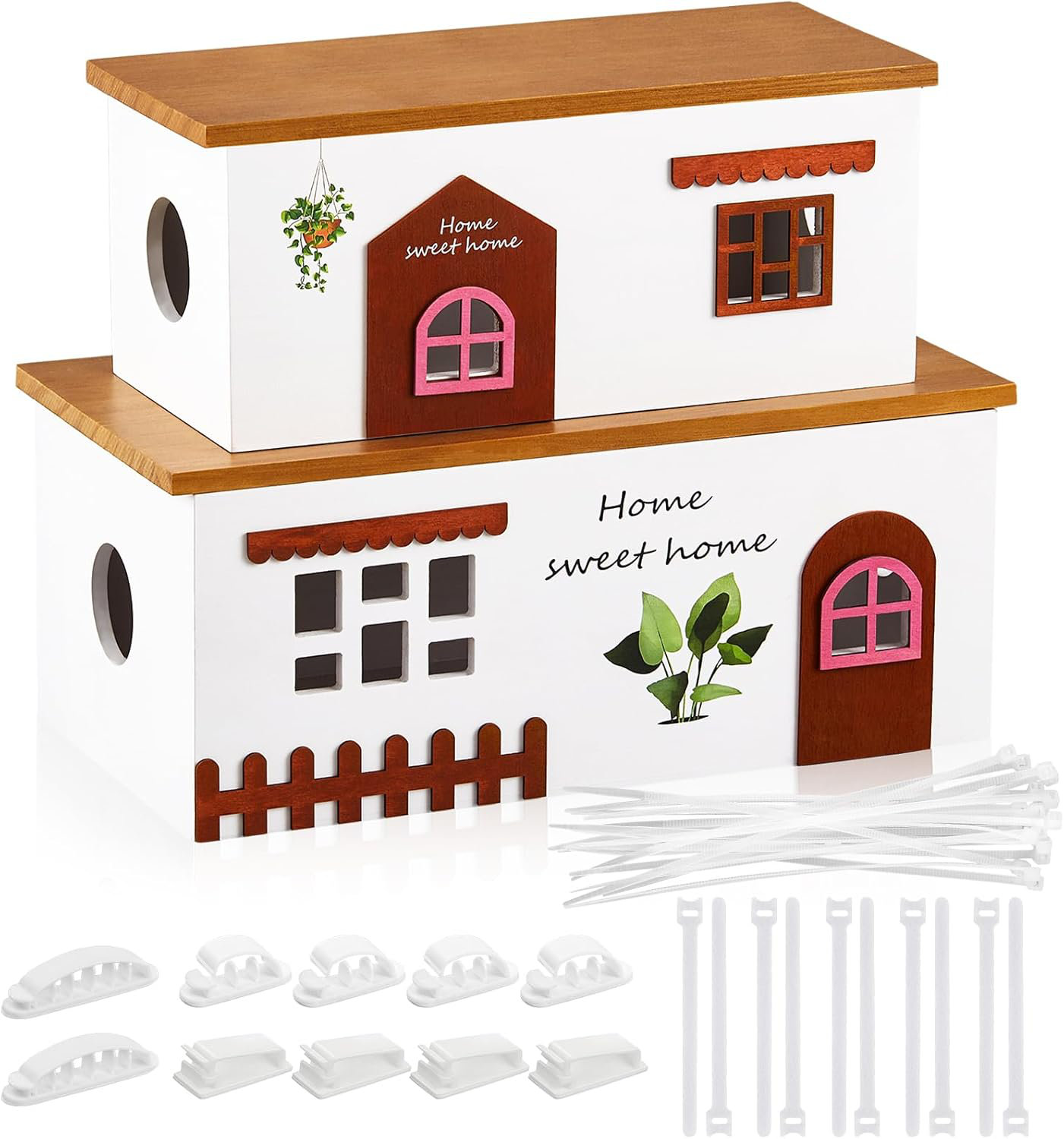 Elaine Mercure 2 Set Cable Management Box Wooden Medium ,Large Cord ...