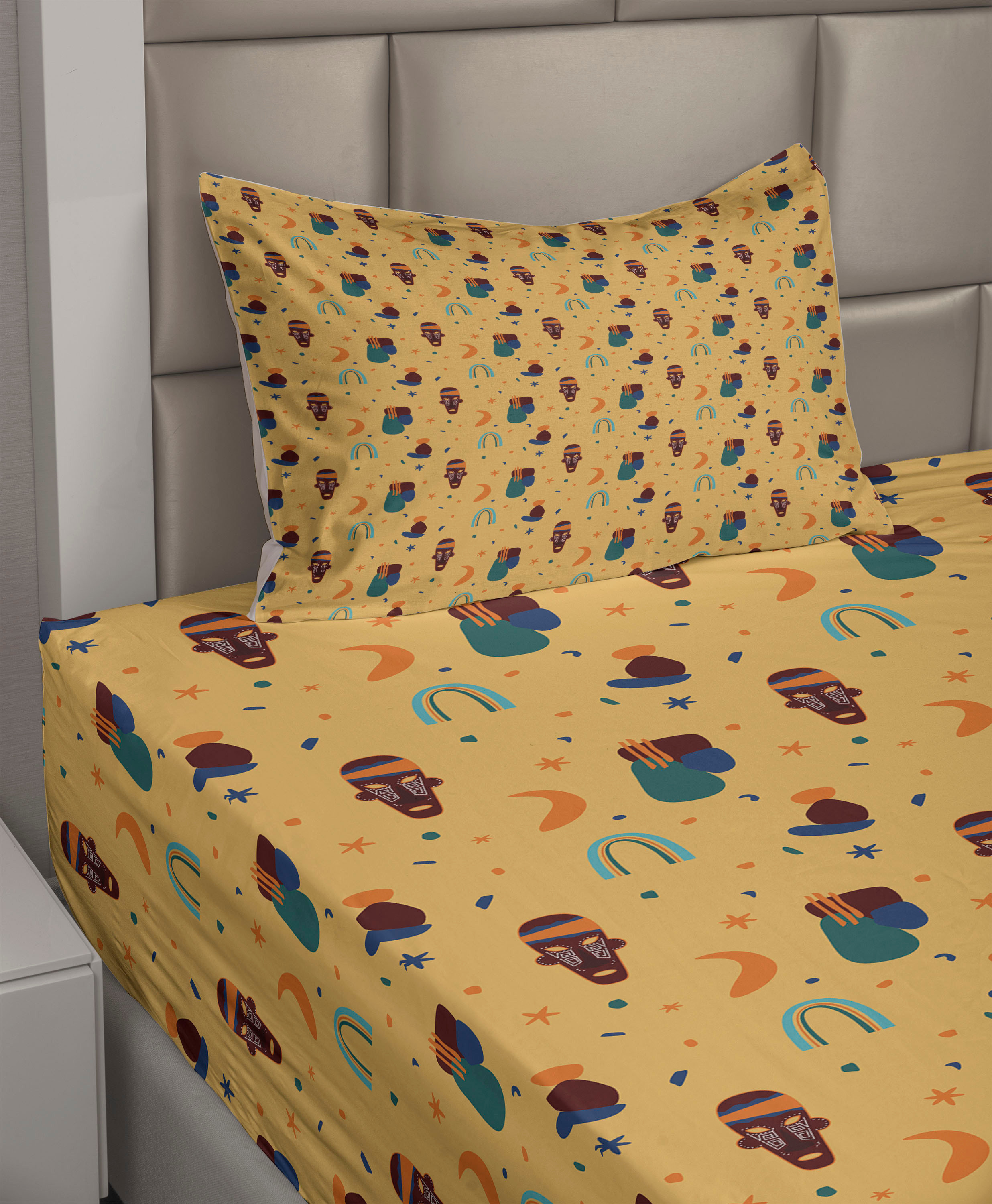 Ambesonne African Sheet Set Afro Symbols Moons Stars Sand Brown Maroon ...