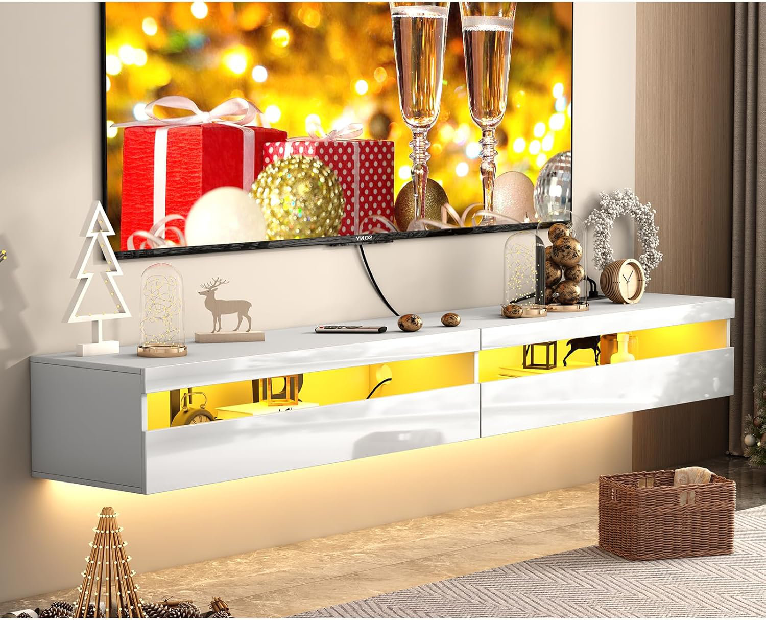 Brayden Studio Floating TV Stand | 63 inch LED Wall Mounted TV Shelf ...