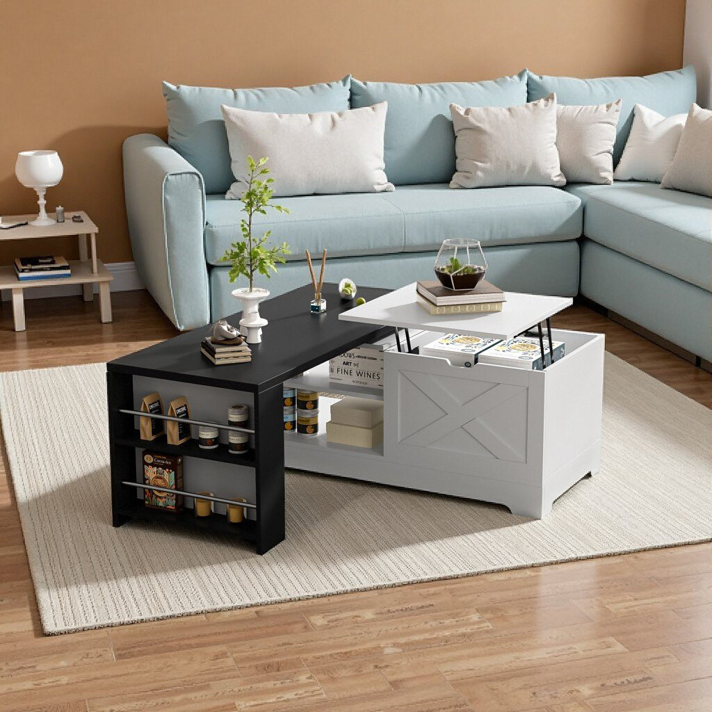 Latitude Run® Farmhouse Lift Top Coffee Table with Rotating Top ...