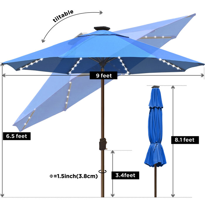 Arlmont & Co. Ayzah 9ft Market Umbrella With 80 LED Lights & Reviews ...