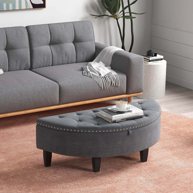 Latitude Run® Upholstered Storage Bench Half Moon Ottoman With Hidden ...