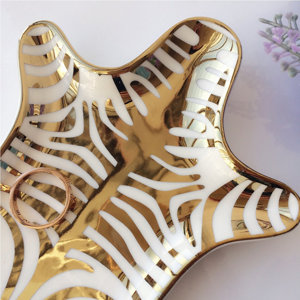 Mercer41 Zebra Stripe Jewelry Tray Ceramic Dishes Plate Gilded 5.9 ...