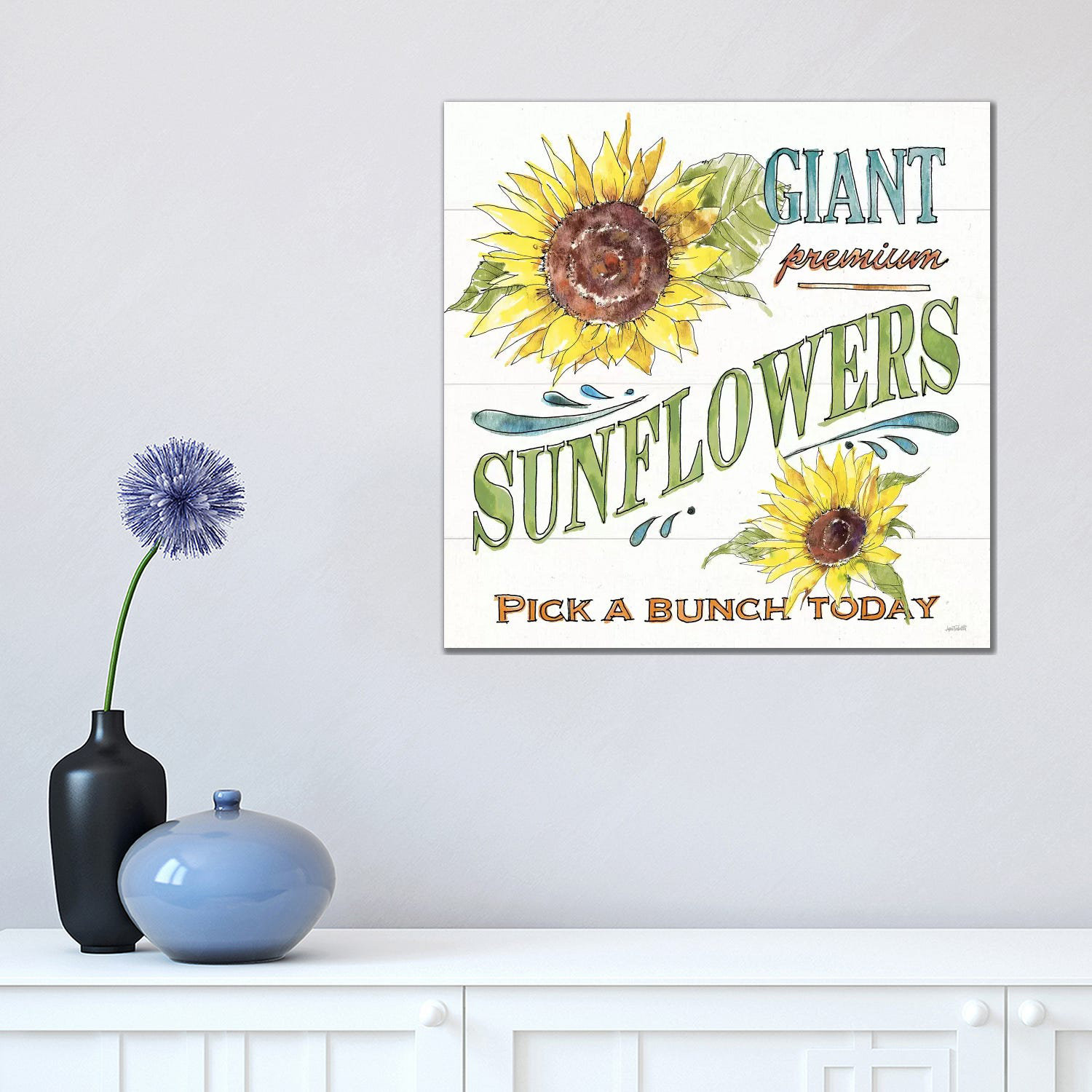 Happy Larry Sunflower Fields IV - Wrapped Canvas Advertisement ...