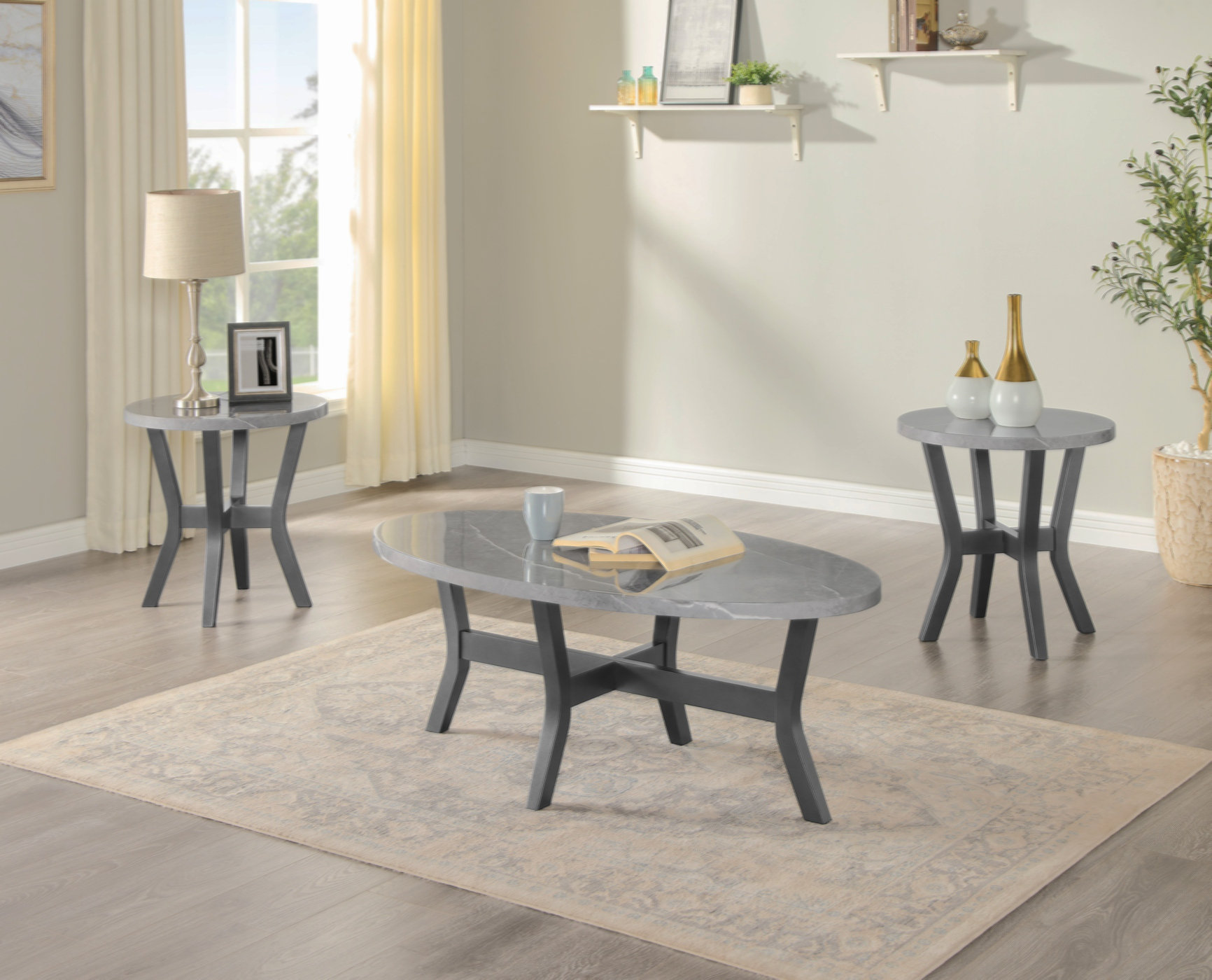 Latitude Run® Modern 3-Piece Cocktail Set Faux Marble Top Oval Coffee ...