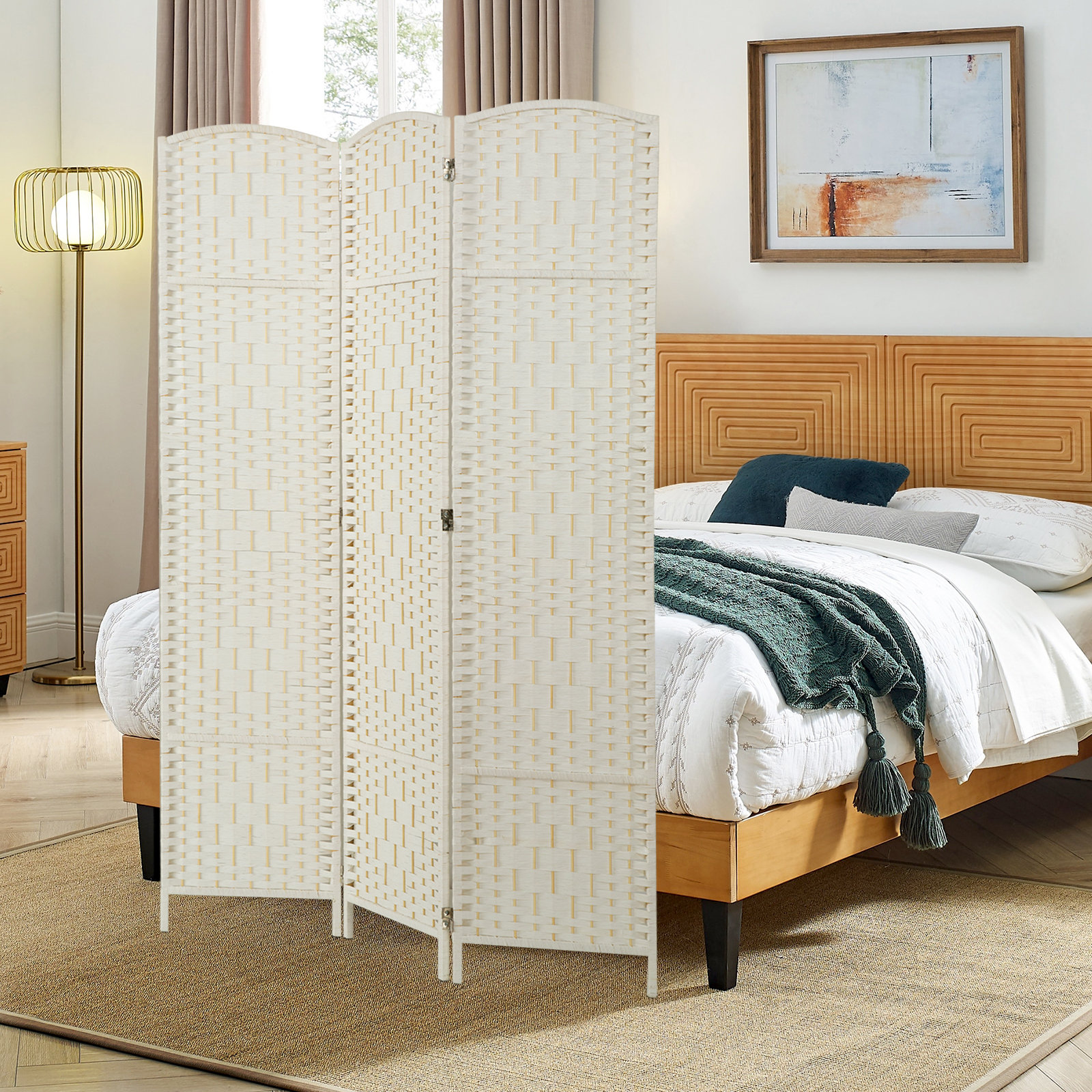 Winston Porter Room Divider Indoor Privacy Screen Weave Fiber Double ...