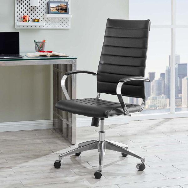 Modway Black Vinyl Jive Ribbed High Back Executive Office Chair ...