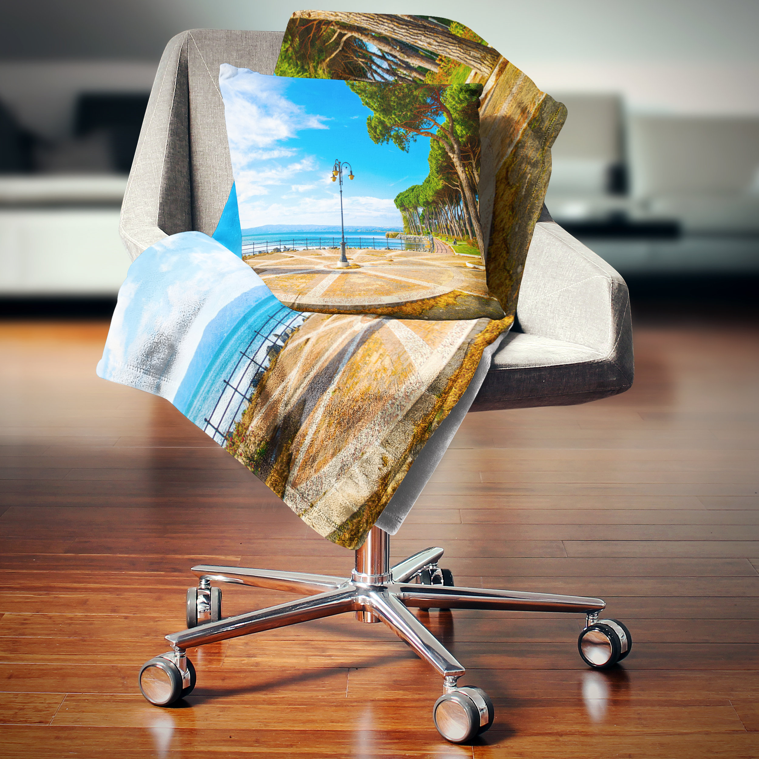 Design Art Landscape Wall Esplanade and Pine Trees in Bolsena Pillow ...