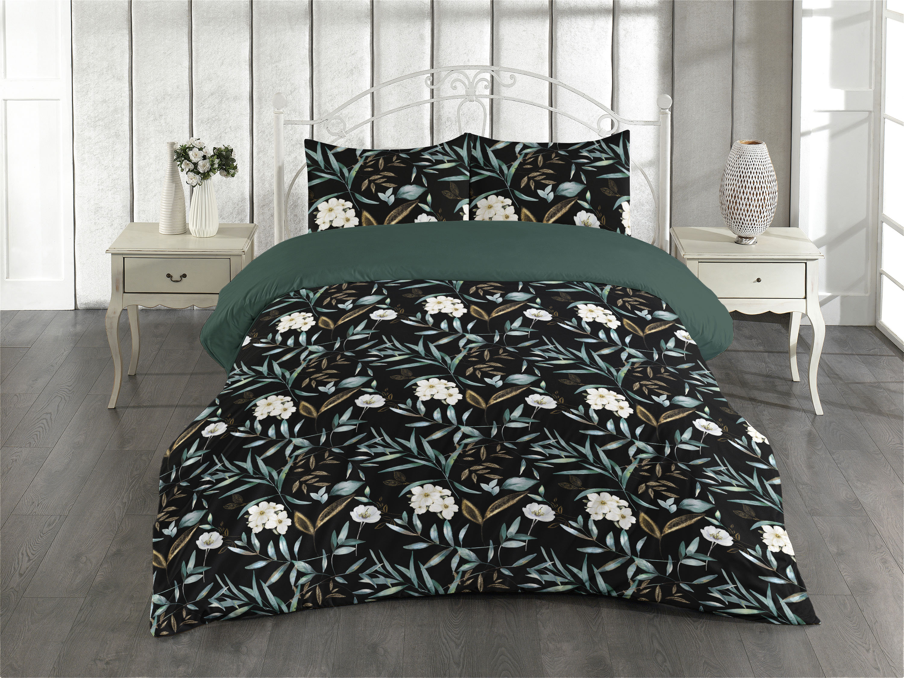 Ambesonne Floral Design Duvet Cover Set Exotic Leafy Hibiscus Sea Green ...