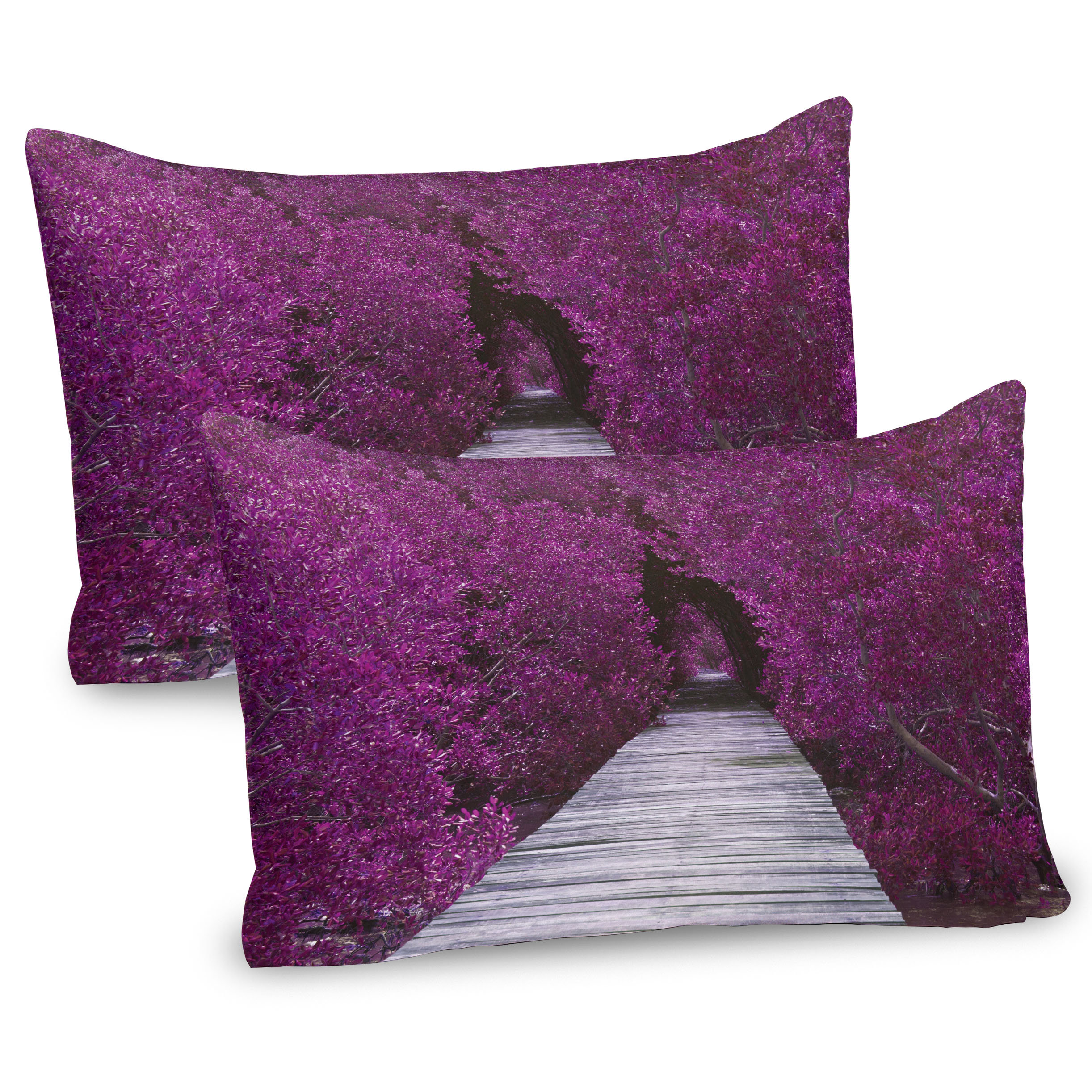 Ambesonne Nature Pillow Sham 2 Pack Spring Landscape Floral Purple Grey ...