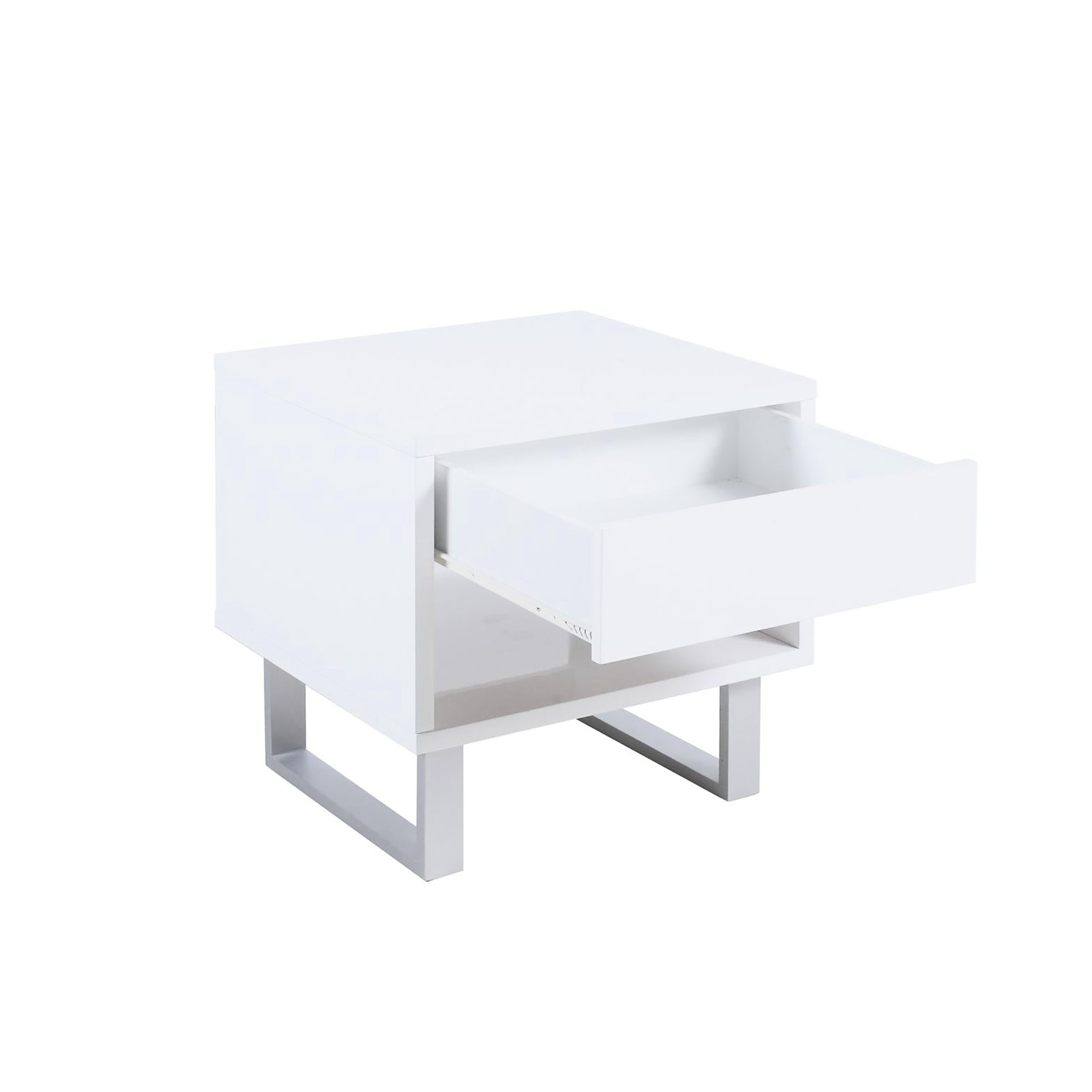 Ivy Bronx White High Glossy End Table With 1 Drawer For A Functional ...