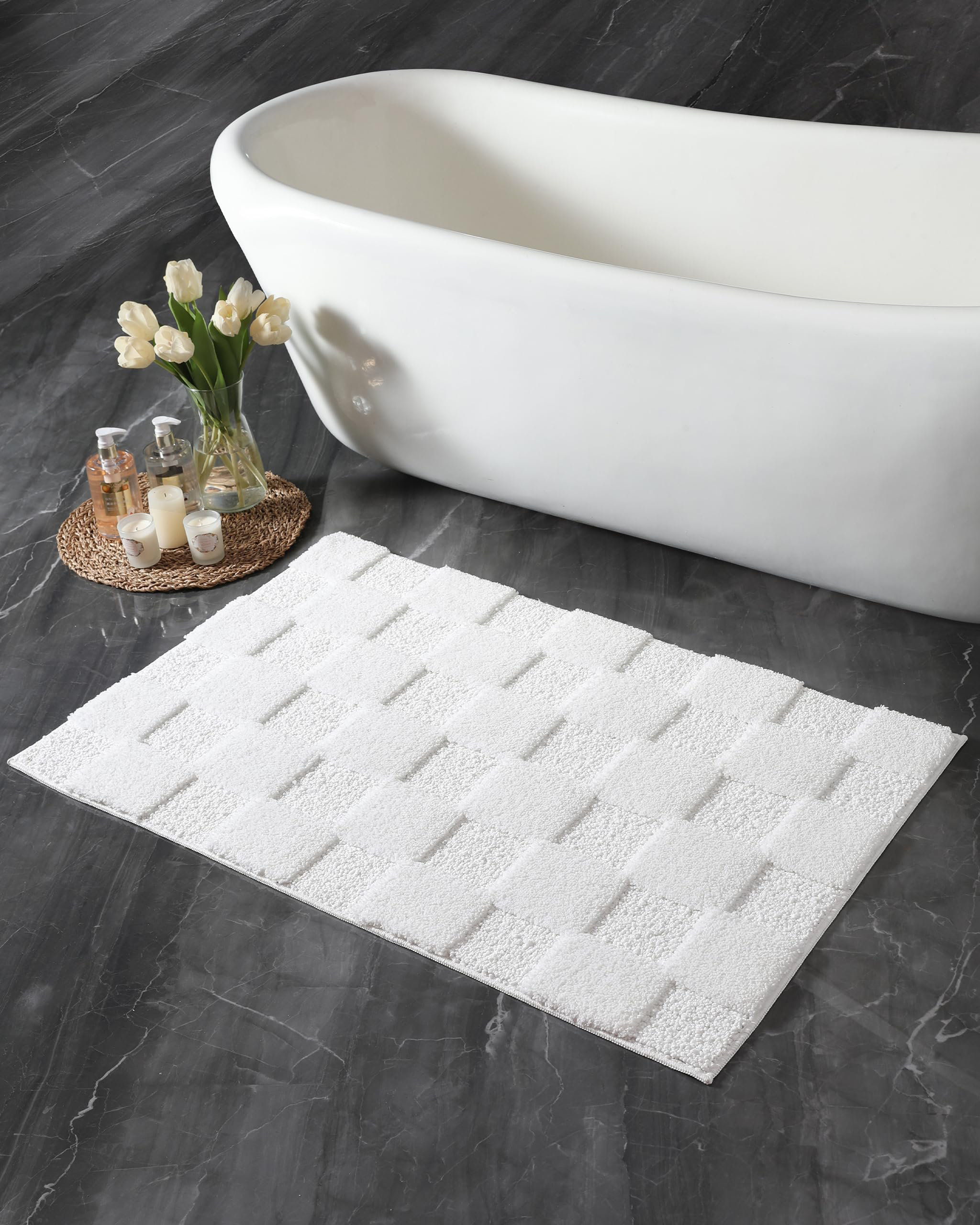Latitude Run® White Bathroom Rug 24X36 Washable Non Slip Checkered Bath ...