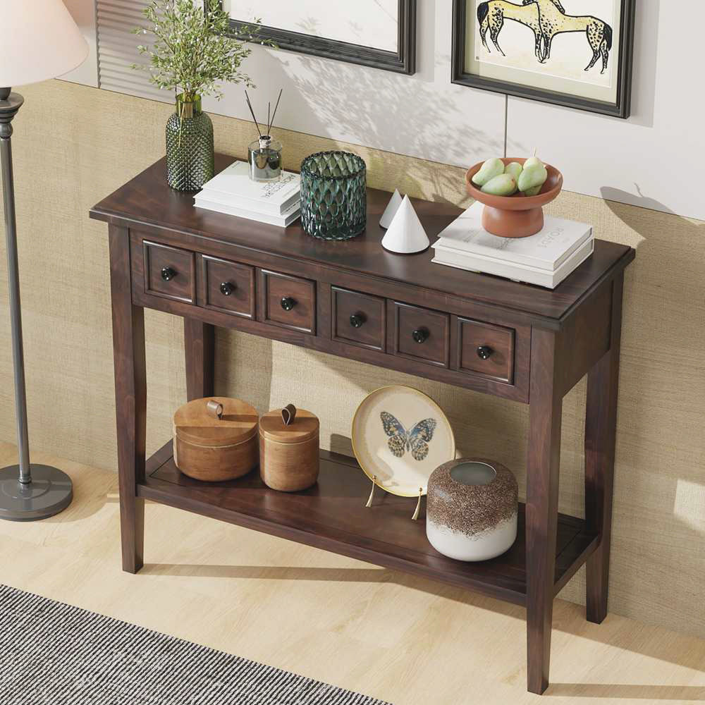 Lark Manor Open Shelf Rustic Console Table with Rubber Wood Legs ...