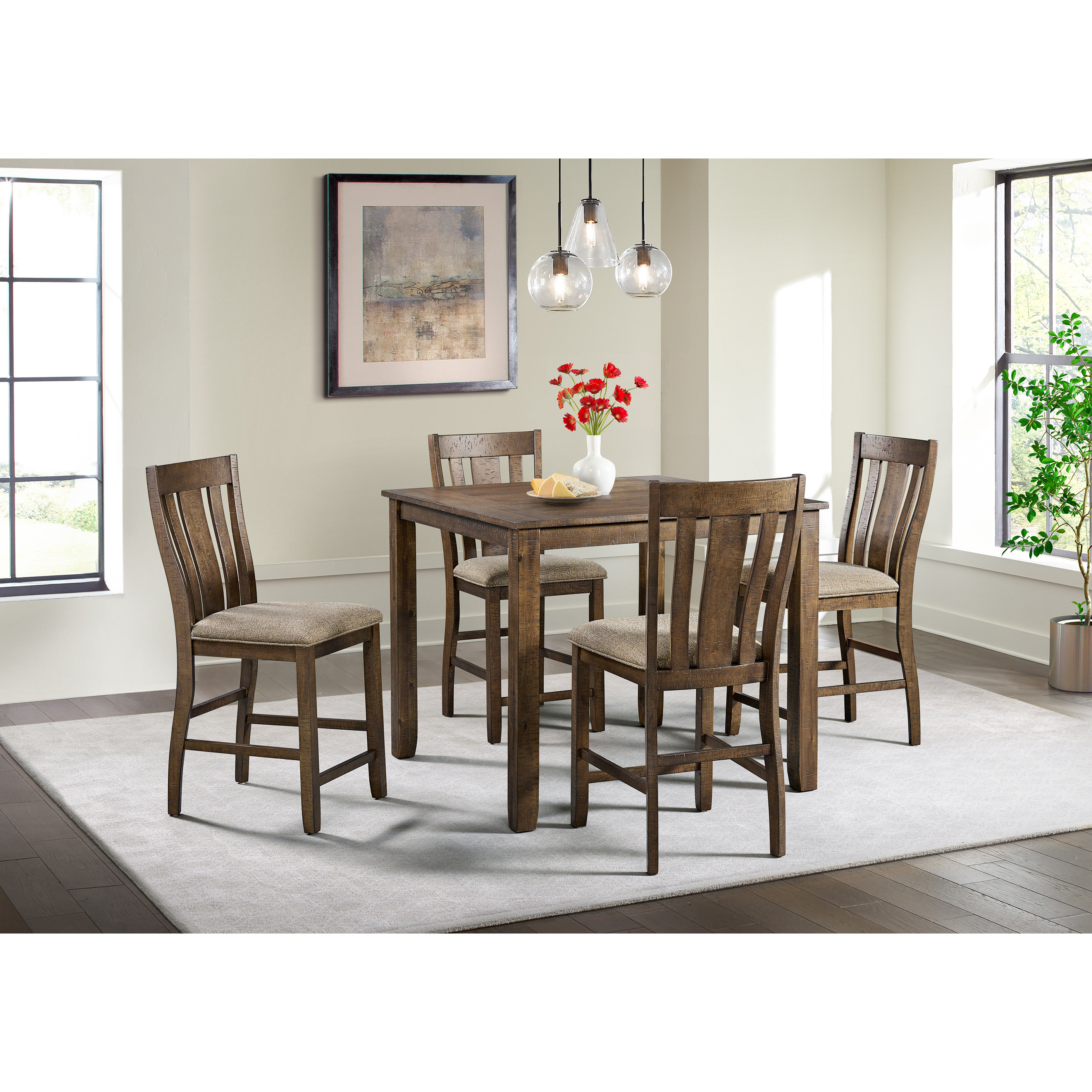 August Grove® Chassia 5PC Counter Set (Table + 4 Chairs) in Brown ...