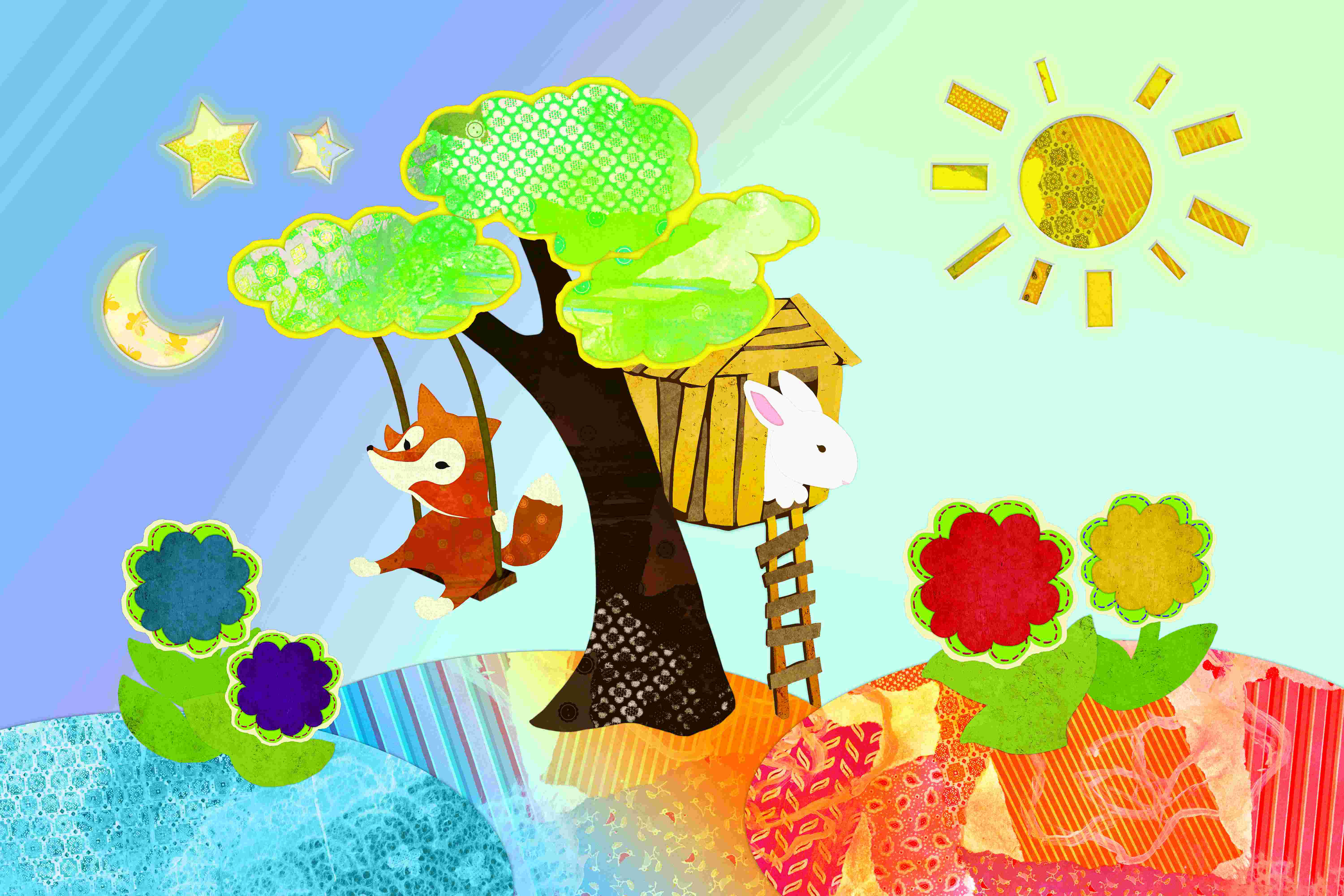 Zoomie Kids Fox and Rabbit - Wrapped Canvas Graphic Art | Wayfair